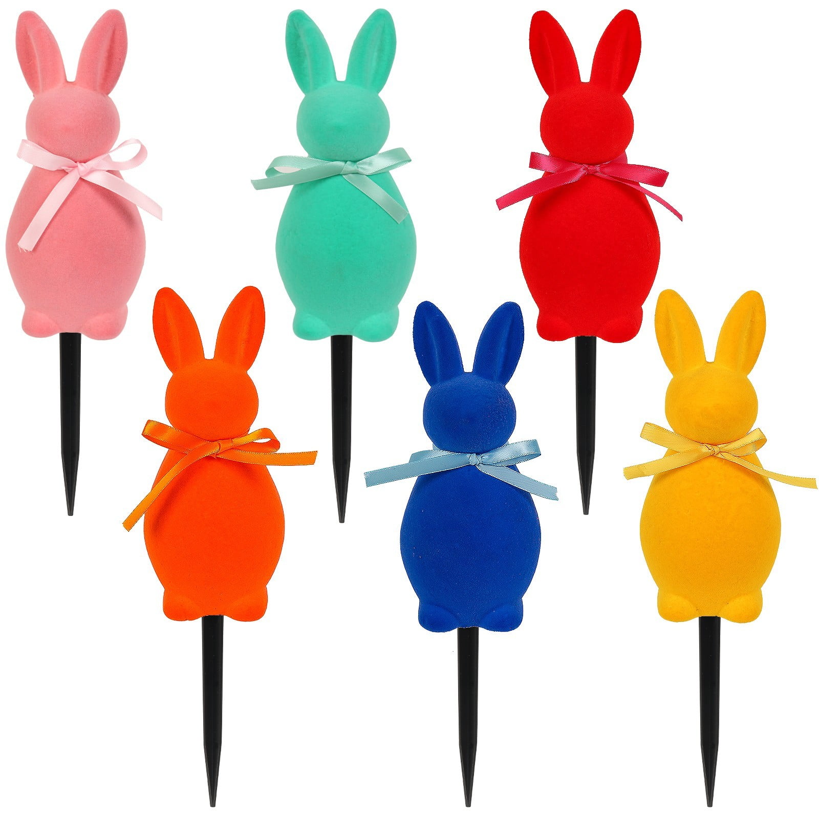 Set of 6 Flocked Bunny Garden Stakes Easter Decor Outdoor - Flocked ...