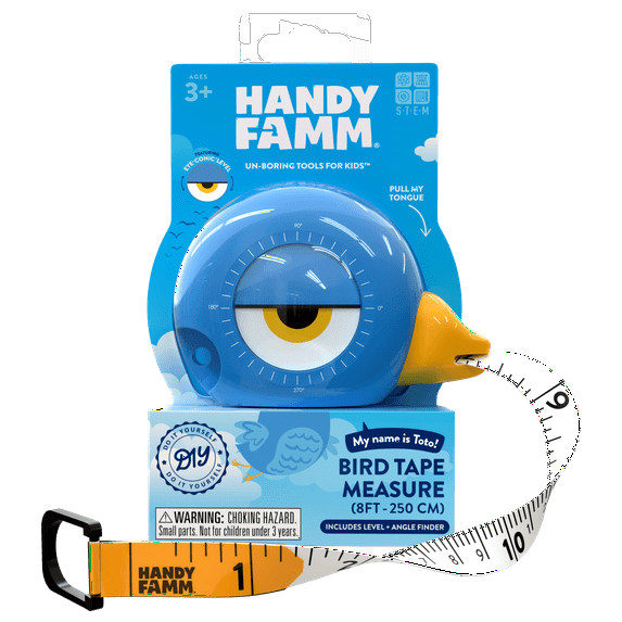 Handy Famm 8ft Blue Bird Kids Tape Measure, Durable, STEM Toy, 3-6 ...