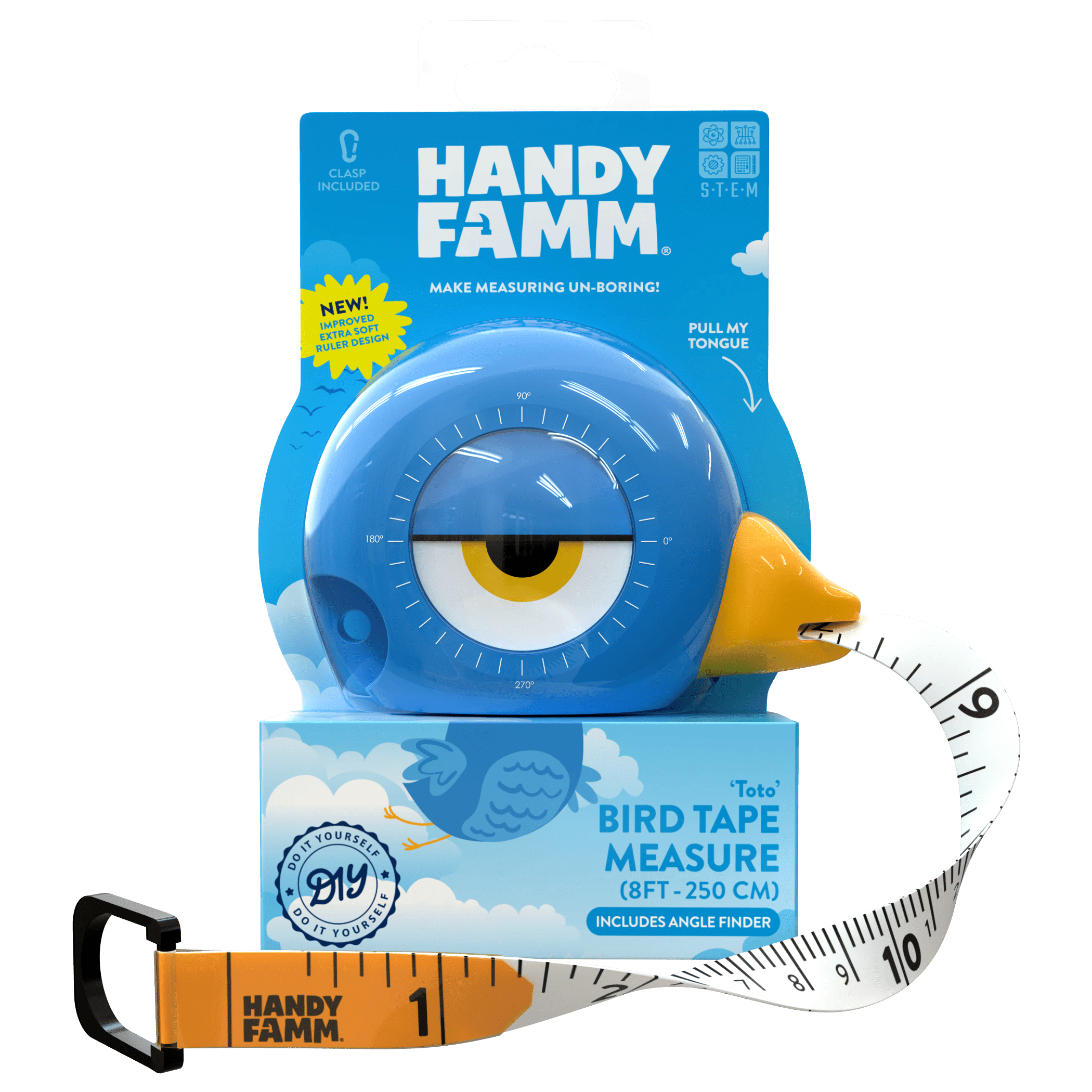 Handy Famm 8ft Blue Bird Kids Tape Measure, Durable, STEM Toy, 3-6 ...