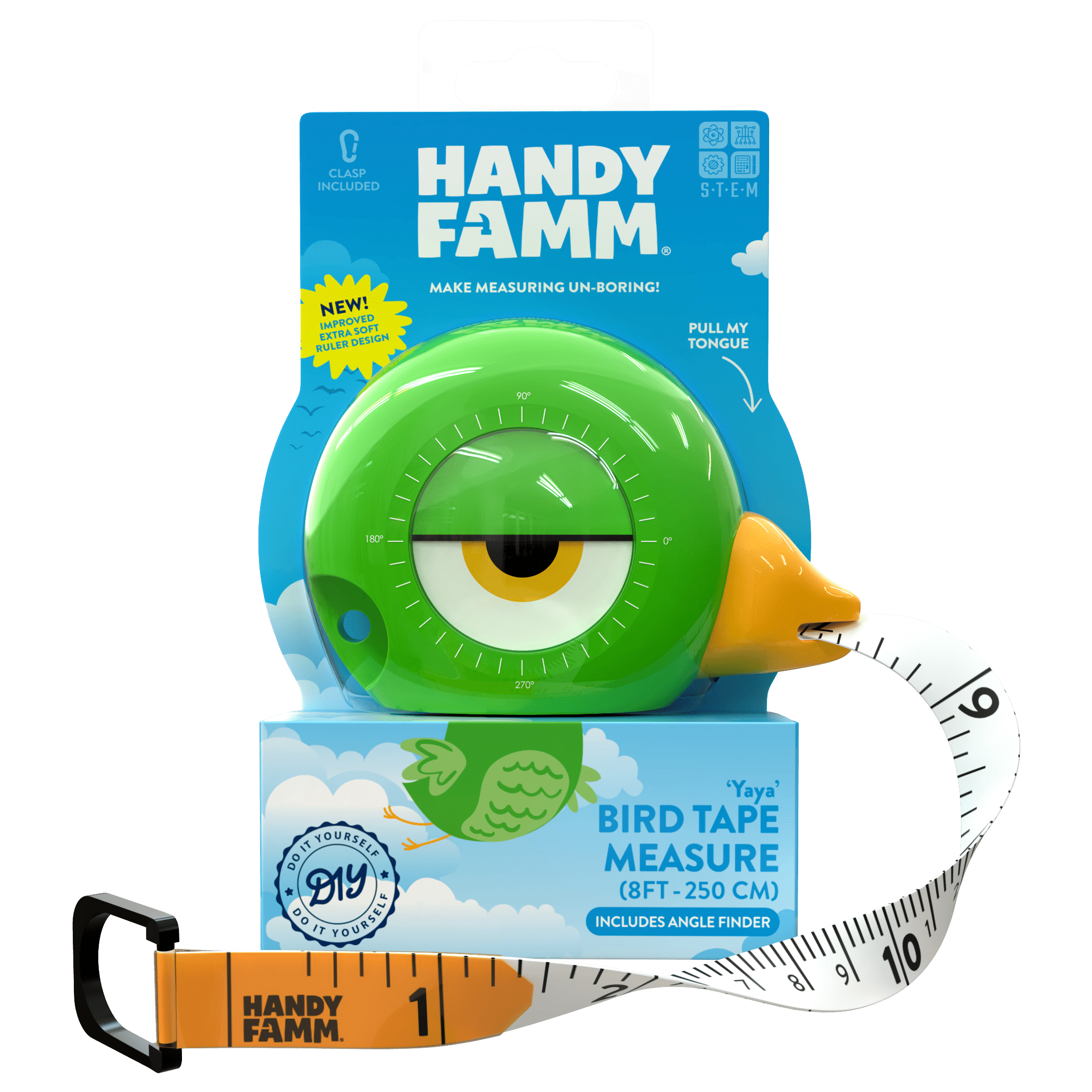Handy Famm Green Bird 8ft Kids Tape Measure, Durable Materials, STEM ...