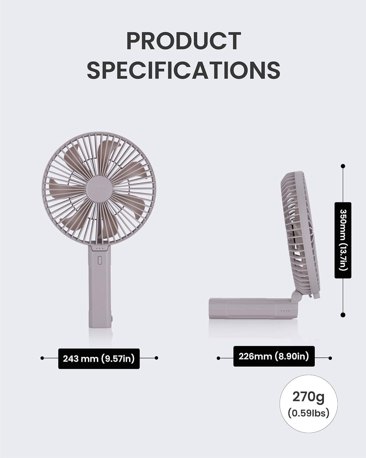 Handy A (Gray) Portable Handheld Fan – BLDC Motor Foldable, 4,900mAh ...