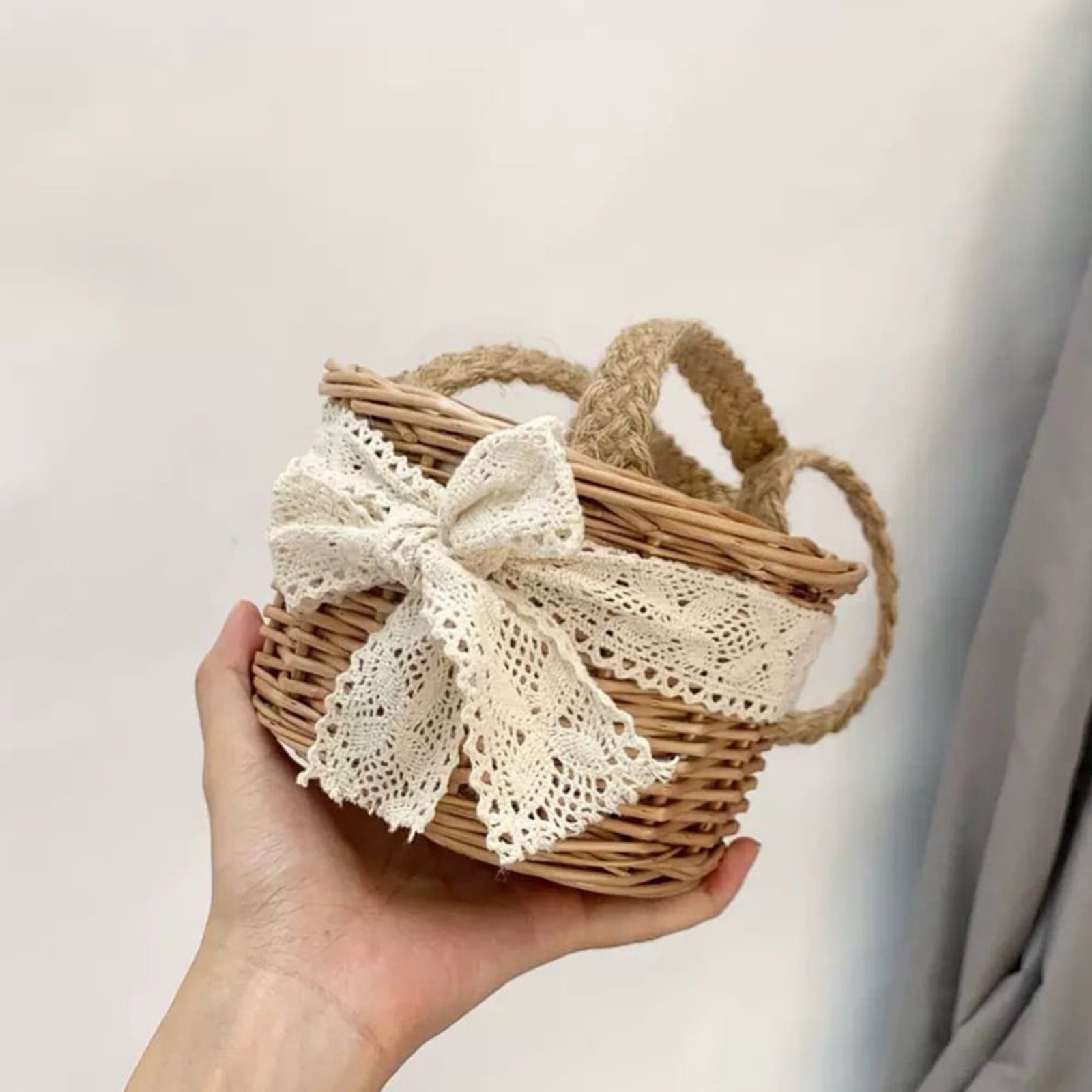 HandyHome Small Wicker Basket with Hemp Handle & Drawstring Liner ...