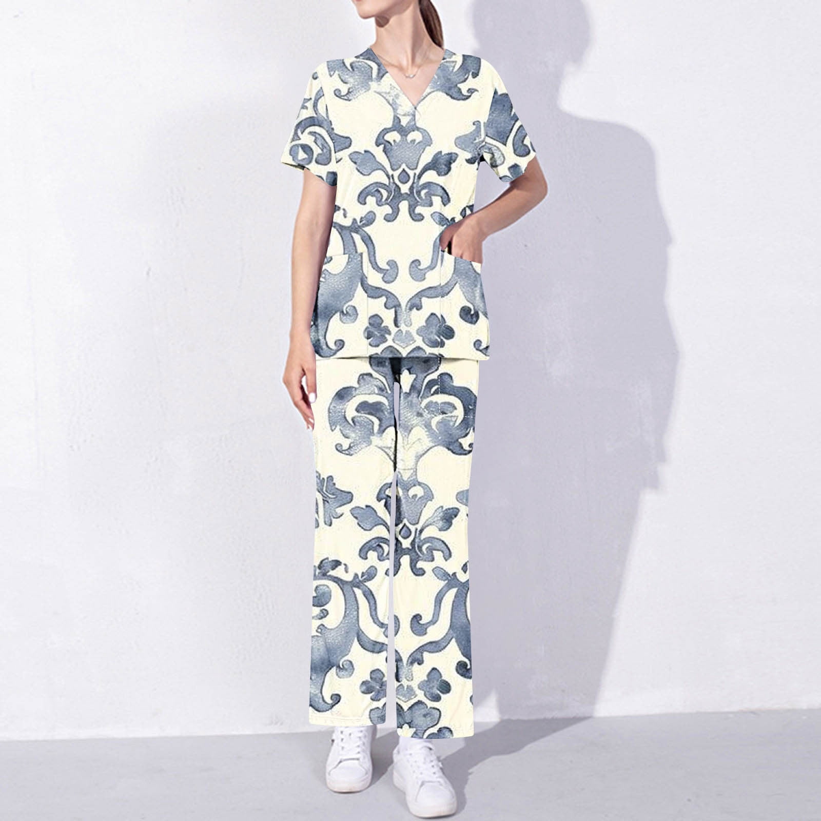 Hanen Scrubs Set for Women Nurse Uniform Jogger Suit Stretch Top ...