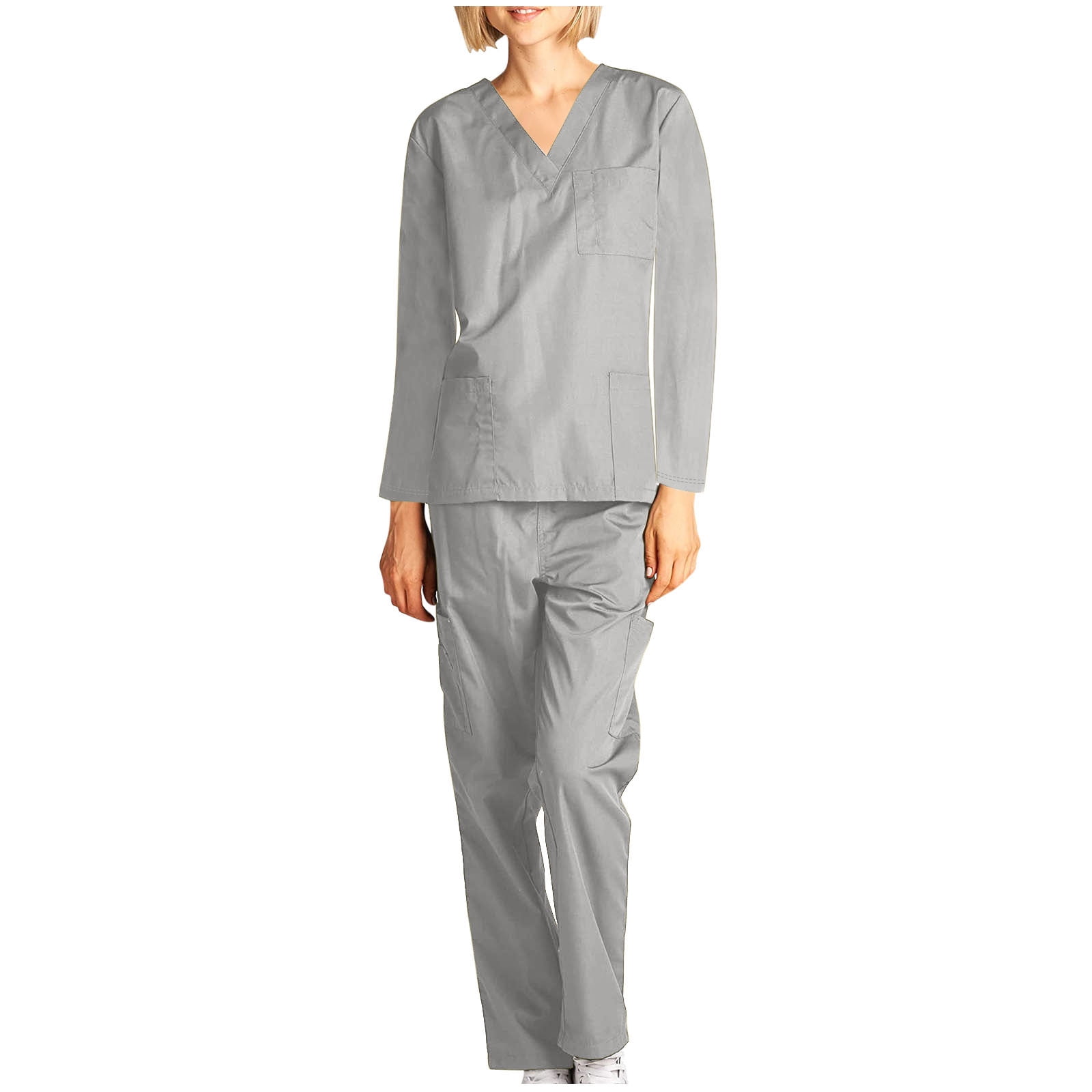 Hanen Women and Man Medical Uniform Scrubs Set With Pocket- Long Sleeve ...