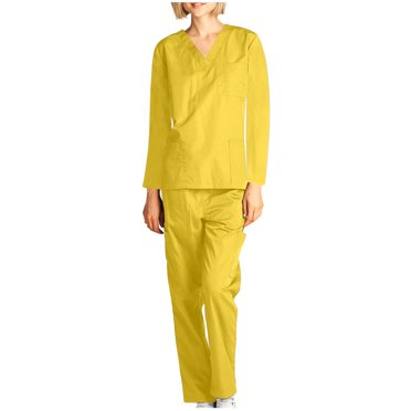 Two Piece Scrub Set (Yellow, Large) - Walmart.com
