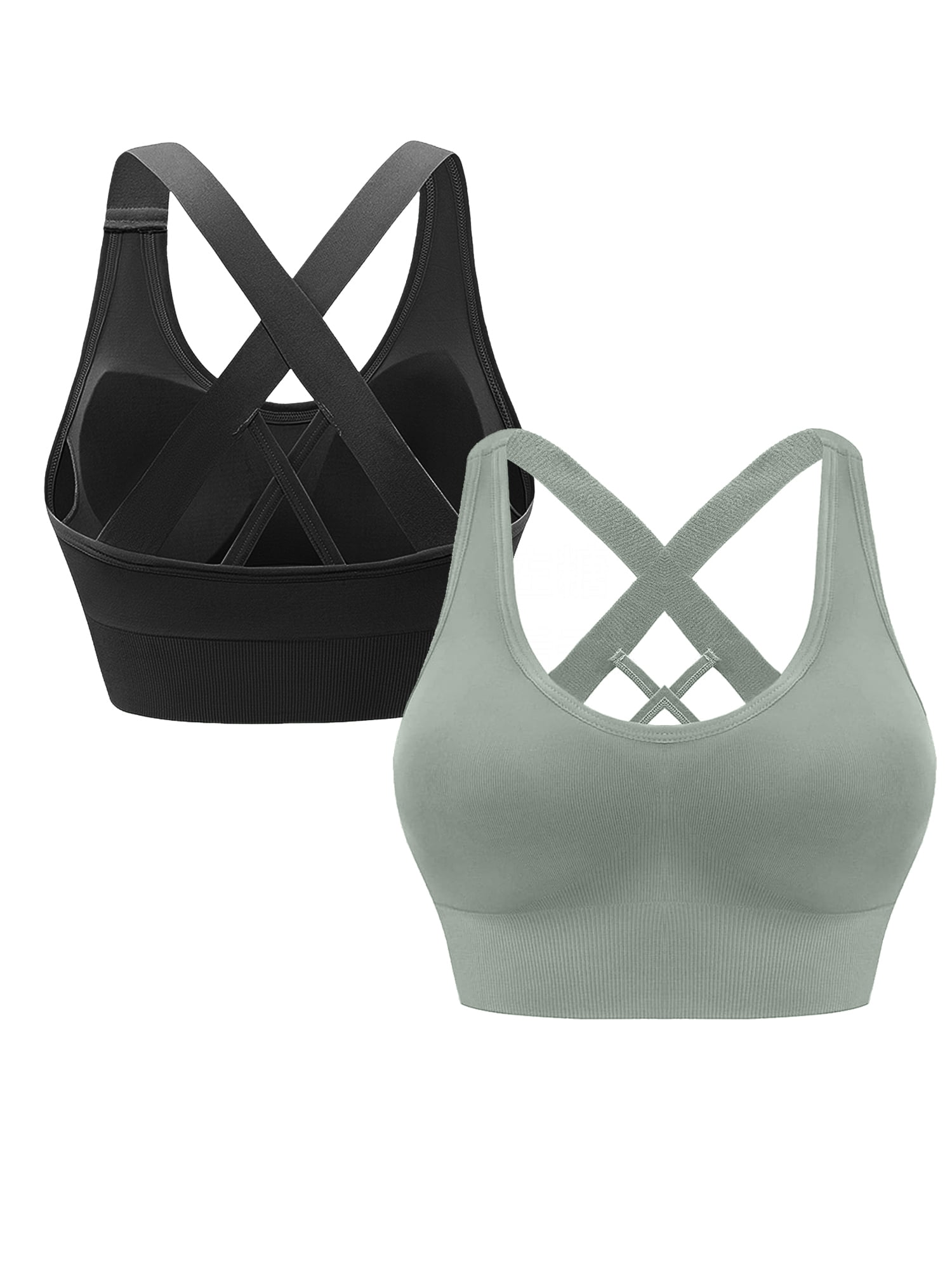 Hanerdun 2 Pack Sport Bras for Women Crossback Padded Seamless Athletic ...
