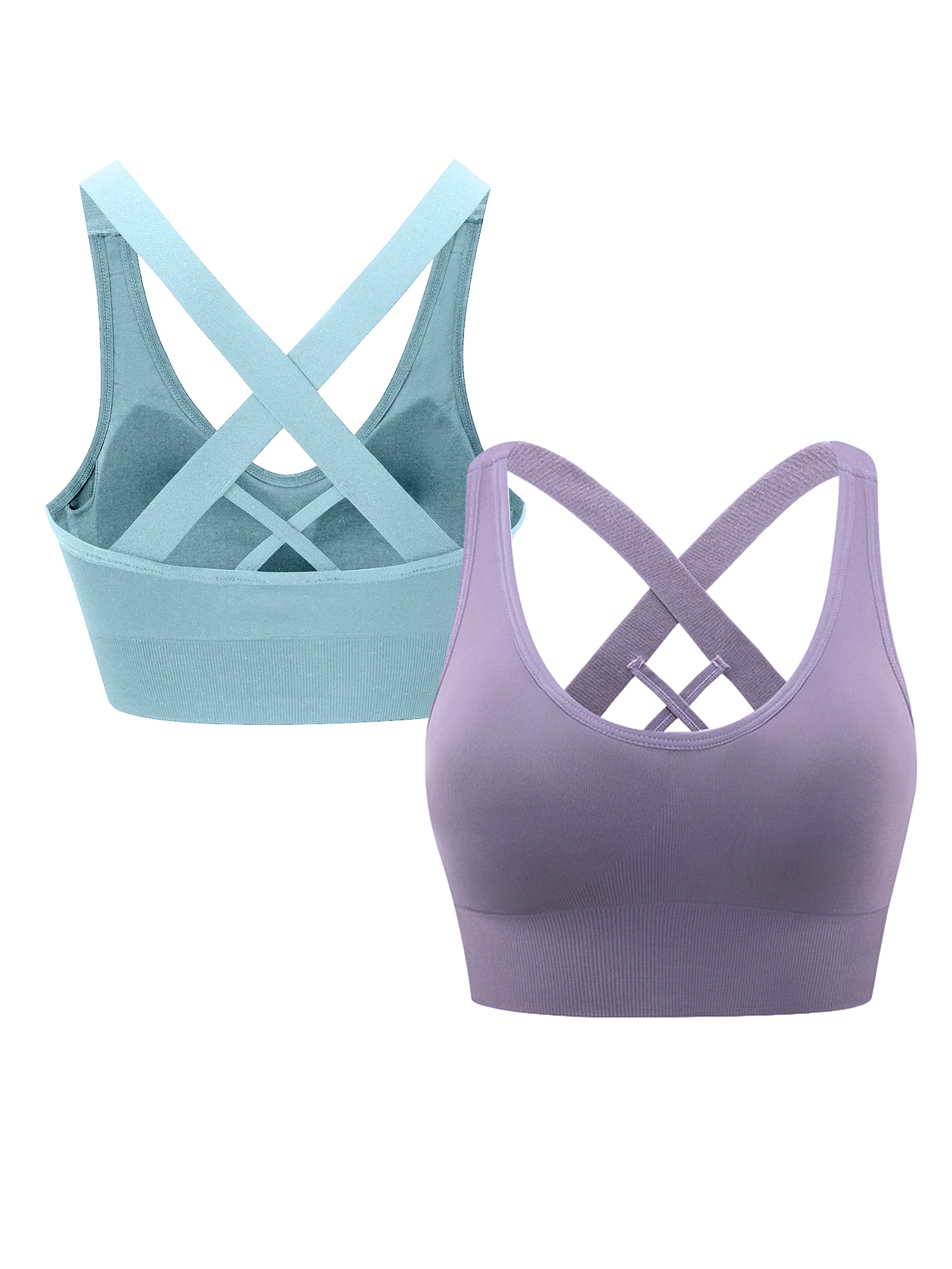 Hanerdun 2 Pack Cross Back Sports Bras, Padded Seamless Yoga Bra, Blue ...