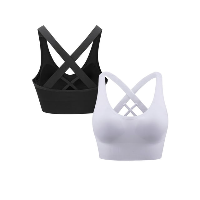 Hanerdun Comfy 2 Pack Women's Padded Sports Bras, Seamless Cross Back ...