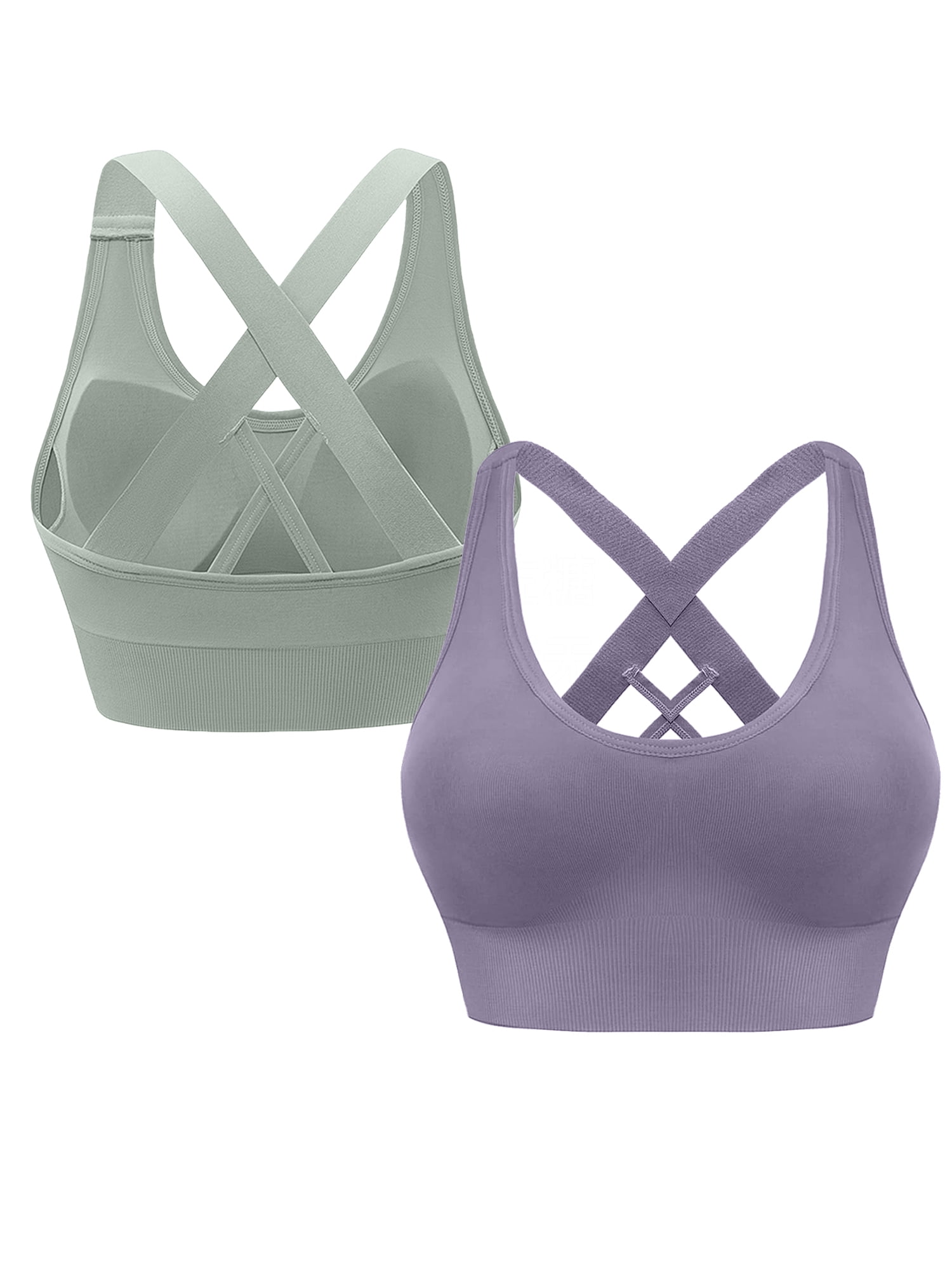 Hanerdun 2 Pack Cross Back Sports Bras for Women Padded Seamless Yoga ...