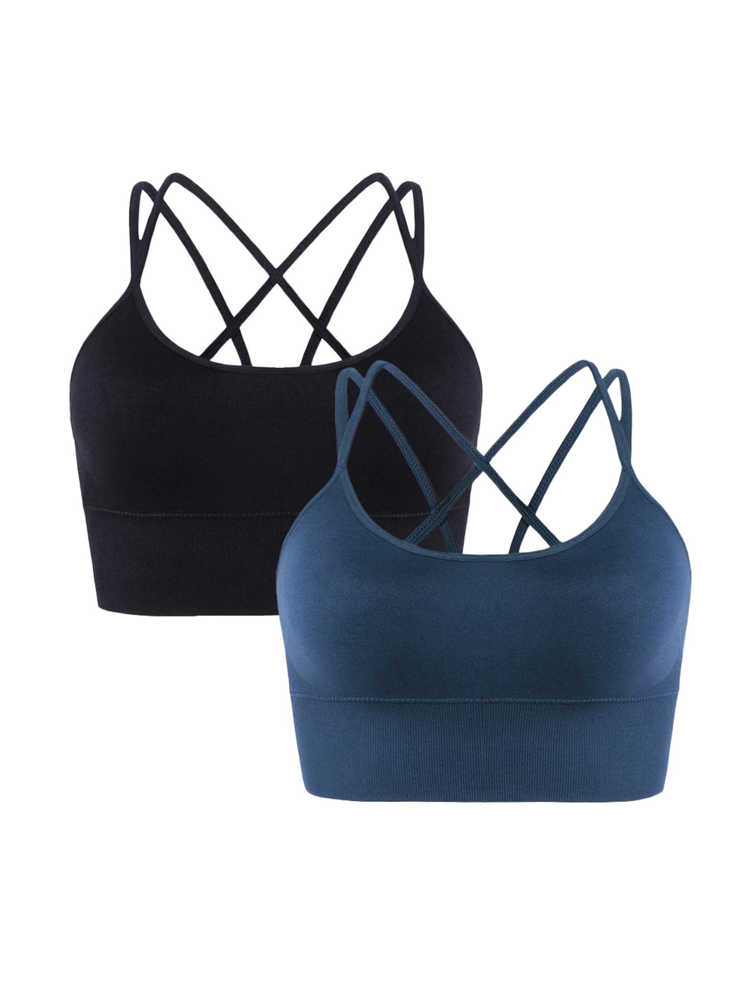 Hanerdun 2 Pack Sport Bras for Women Cross Back Padded Workout Yoga ...