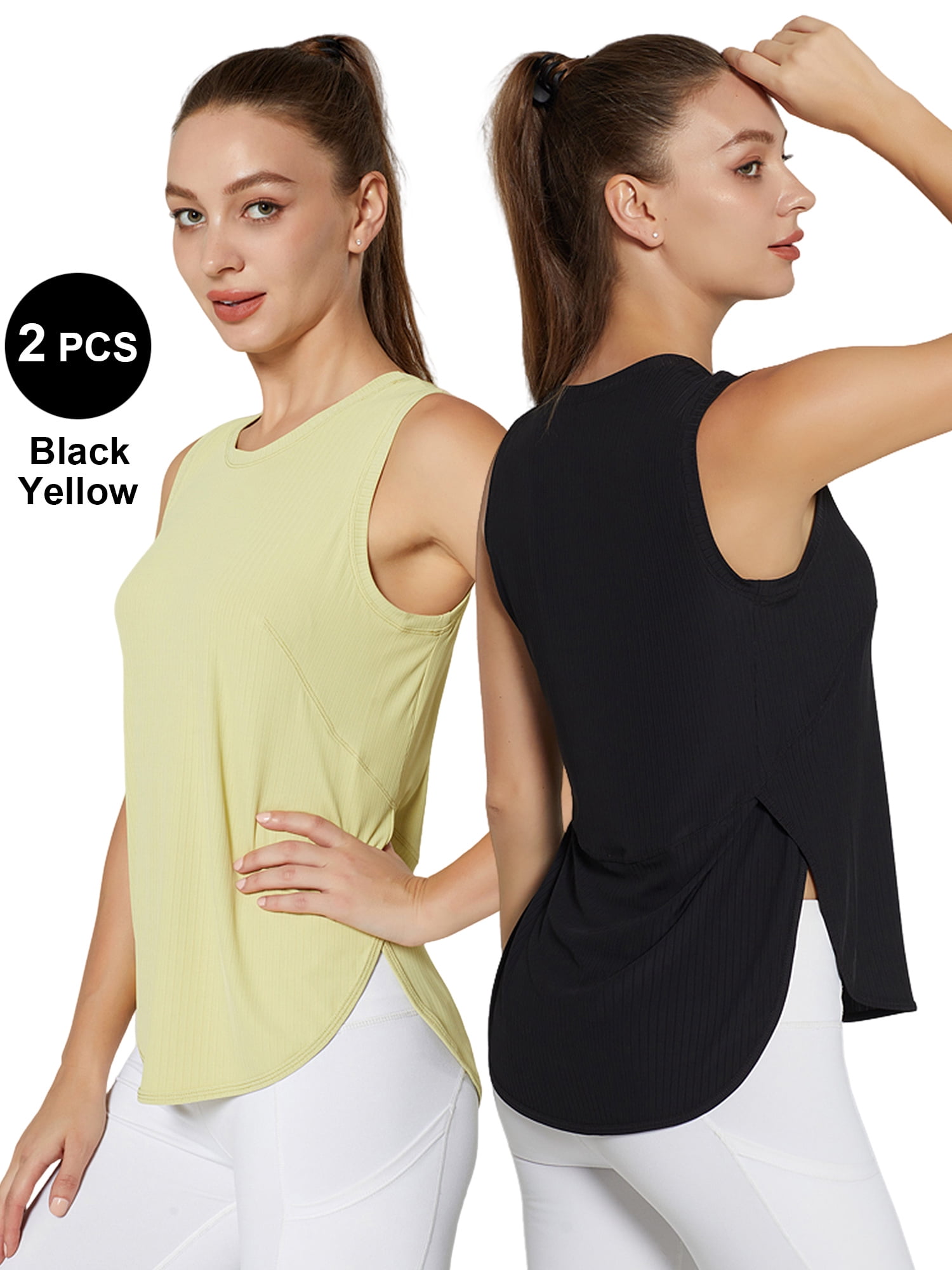 Hanerdun Tank Tops for Women Yoga Workout Shirts Side Slit Athletic ...