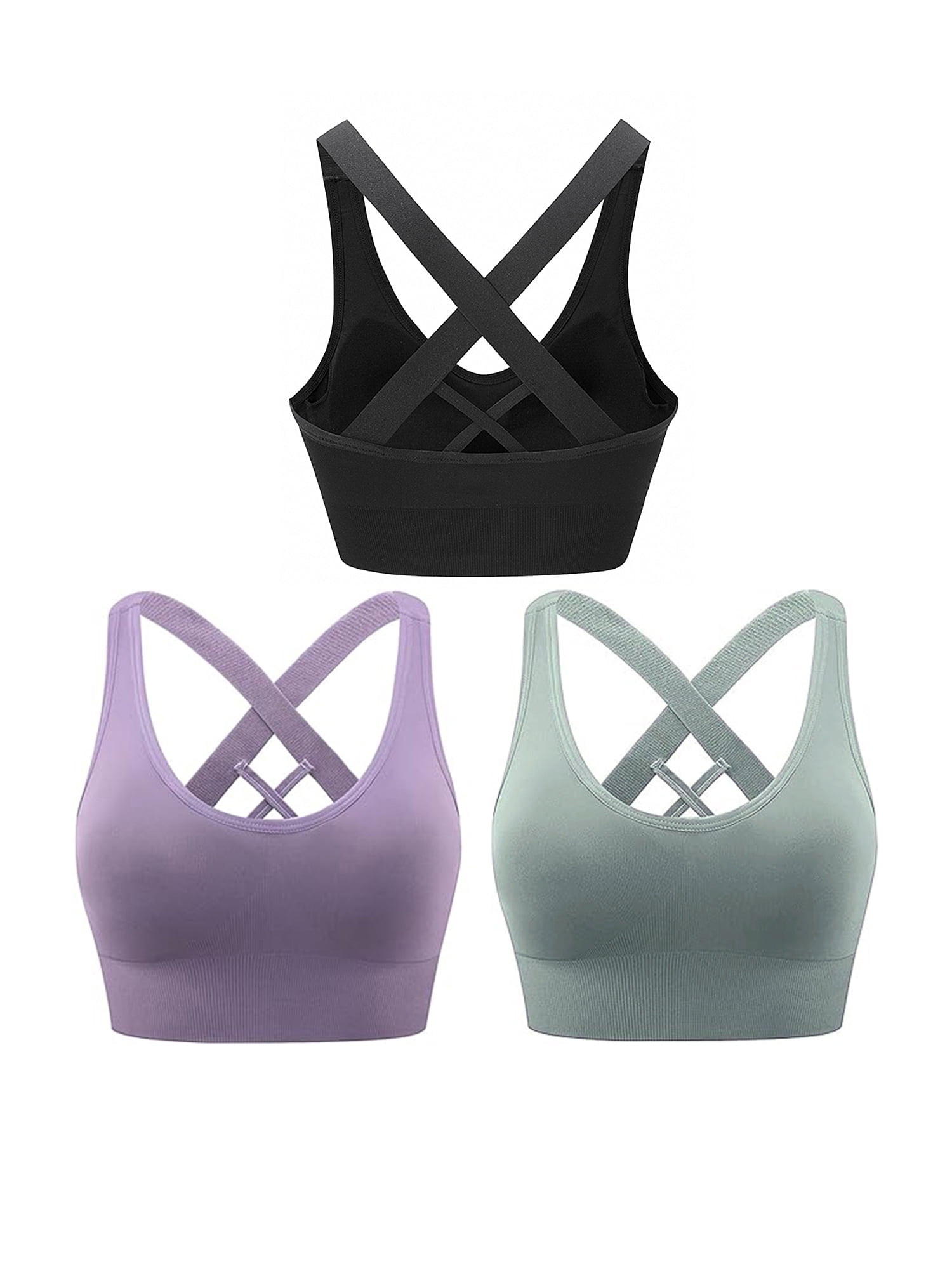 Hanerdun 3 Pack Padded Sports Bras, Seamless Cross Back, Yoga Athletic ...