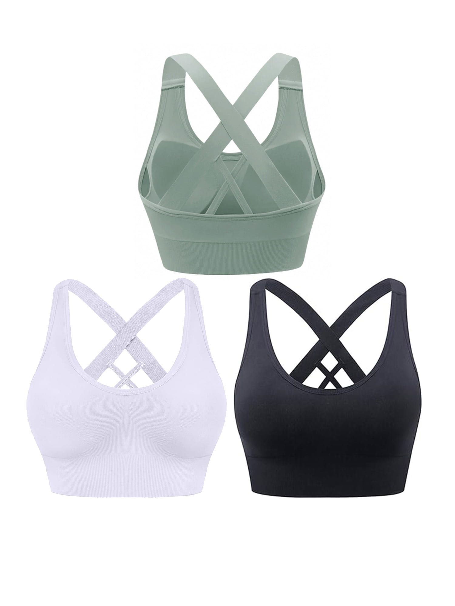 Hanerdun 3pk Womens Padded Cross Back Seamless Sports Bras - Walmart.com