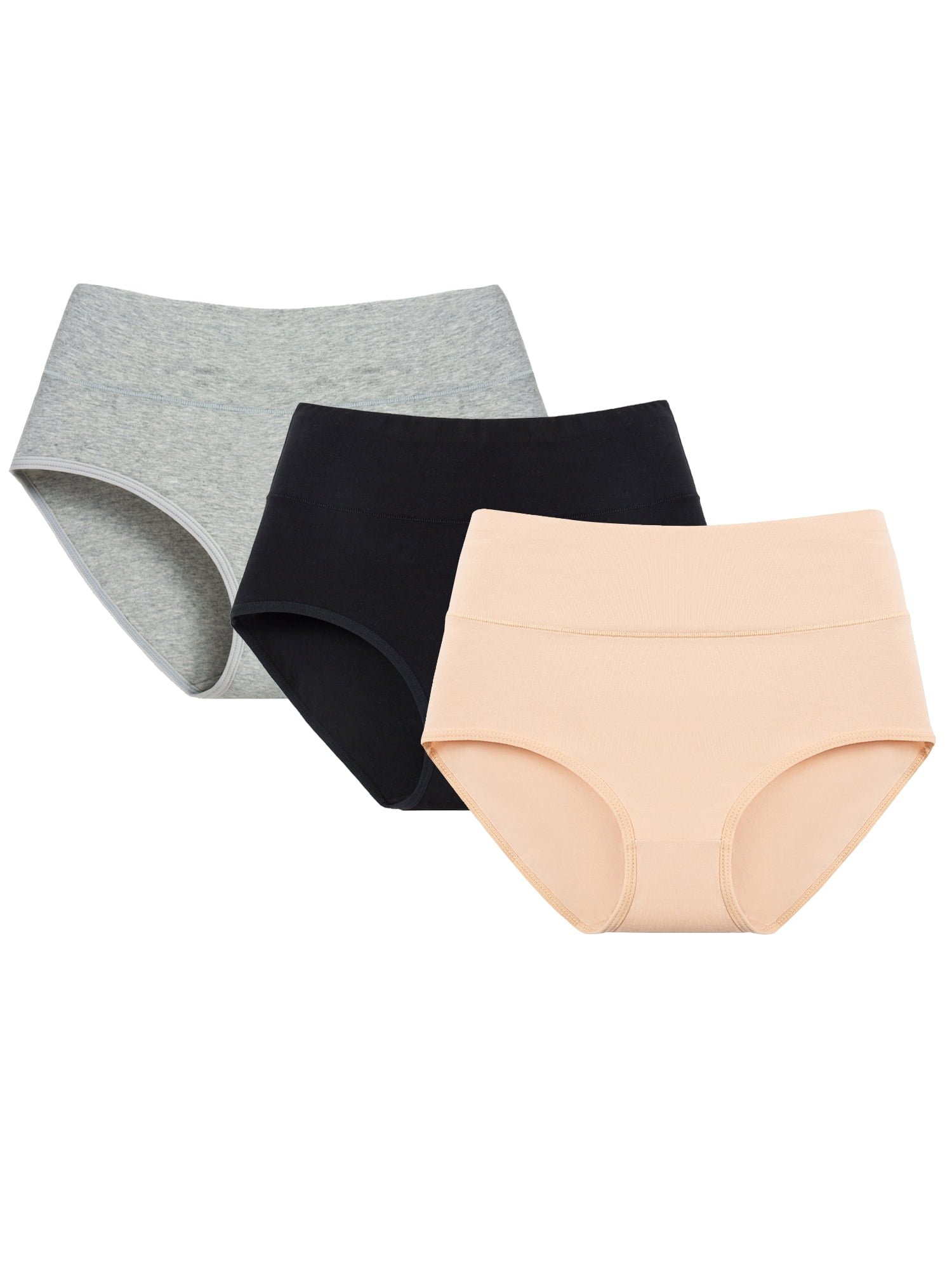 Hanerdun 3 Pack Women Briefs Underwear Female High Waist Pantiesr Beige ...