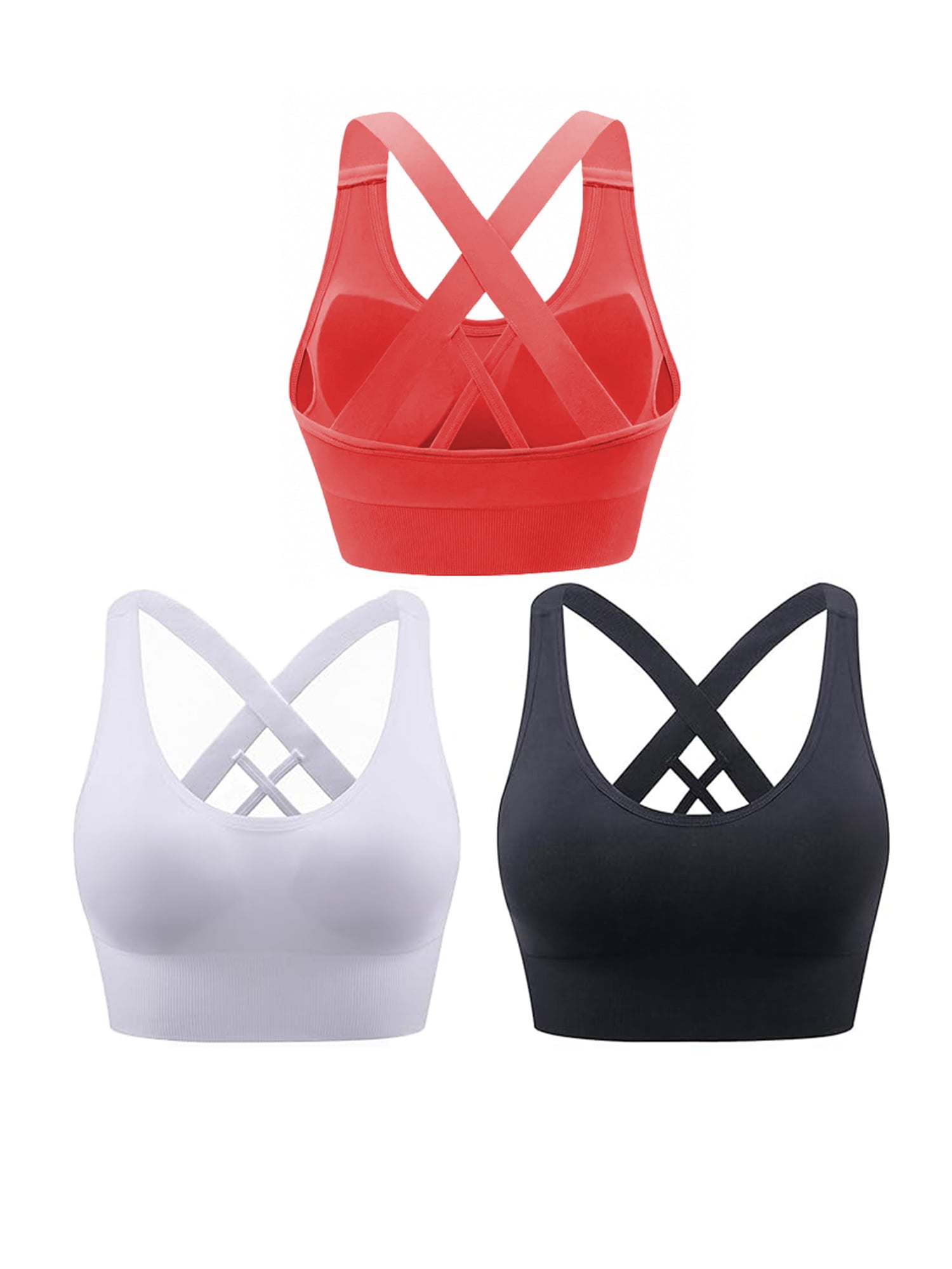 Hanerdun 3 Pack Cross Back Sports Bras for Women Padded Seamless Yoga ...