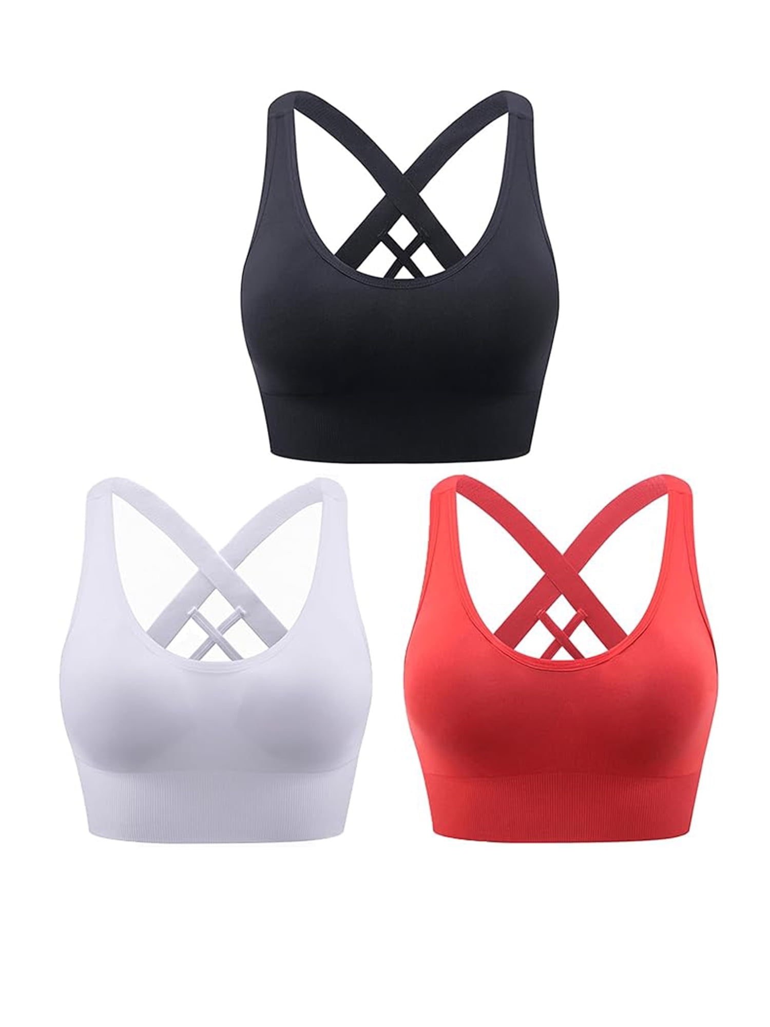 Hanerdun 3 Pack Sports Bras for Women Padded Sports Bra Seamless Cross ...