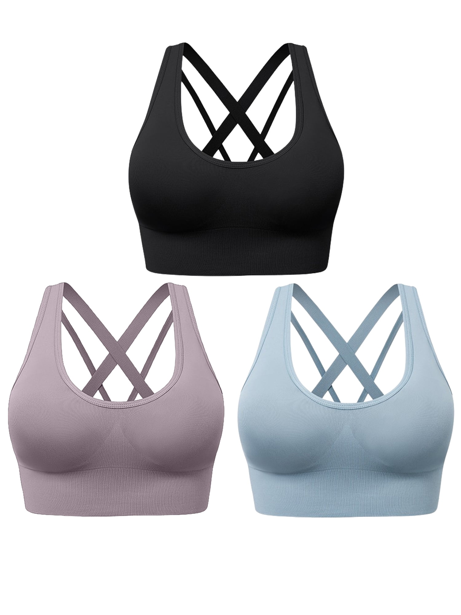 Hanerdun 3 Pack Women's Padded Sports Bras Seamless Crossback Yoga ...