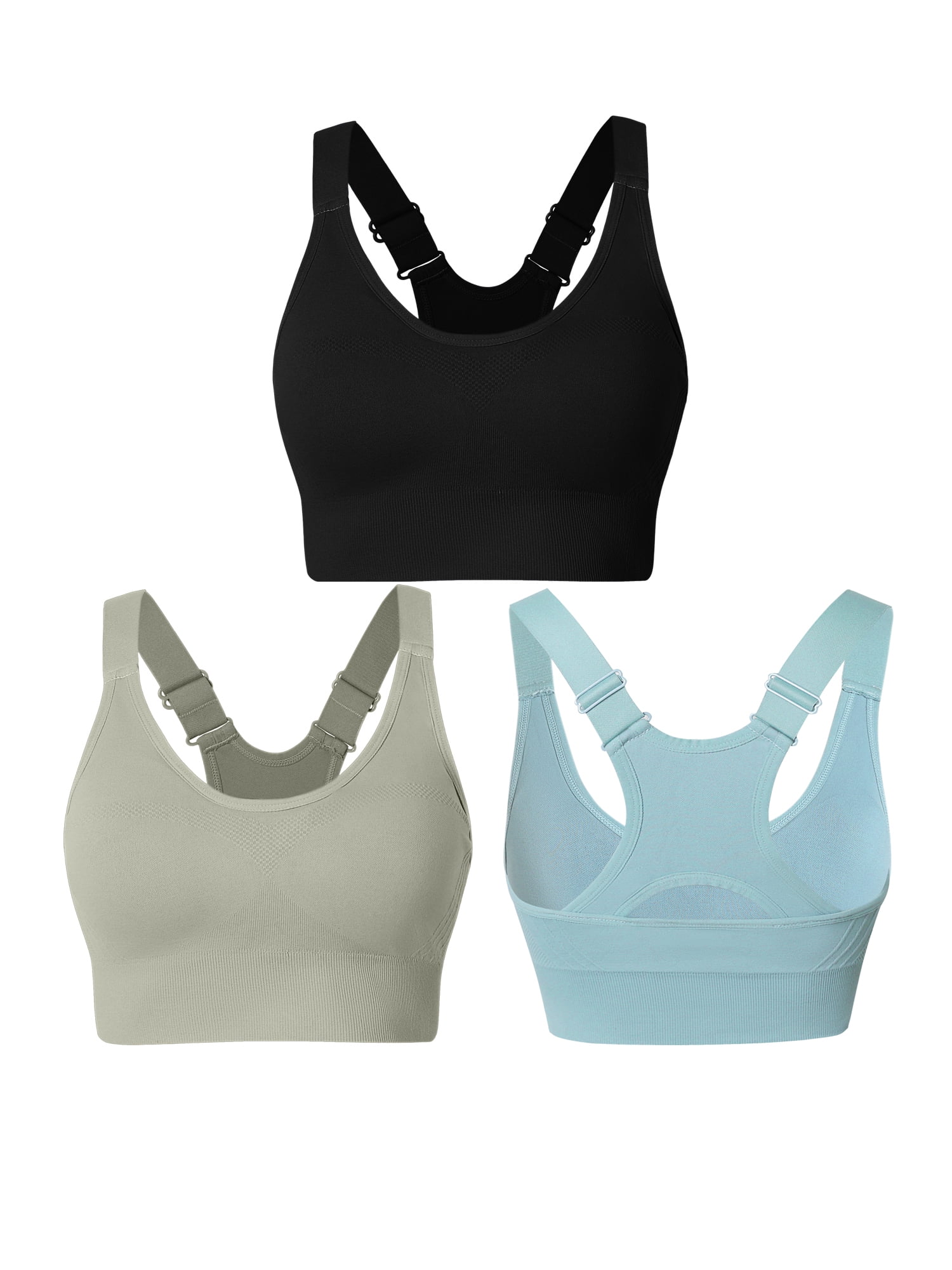 Hanerdun 3 Pack Racer Back Sports Bras for Women Adjustable Pad ...