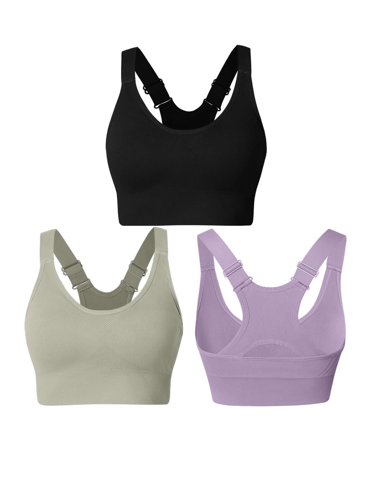 Hanerdun 3 Pack Sports Bras for Women Racer Back Adjustable Pad ...