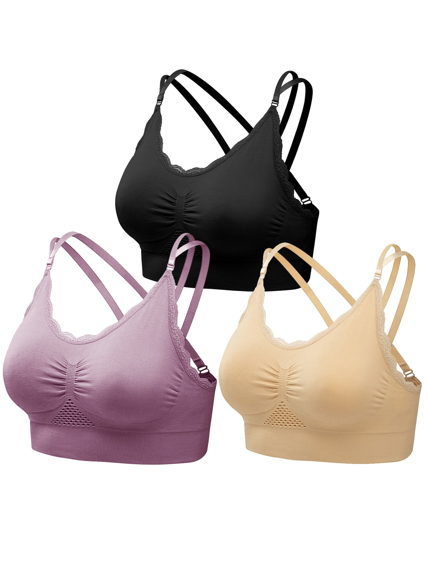 Hanerdun 3PCS Womens Wirefree Everyday Bras Crossback Padded Full ...