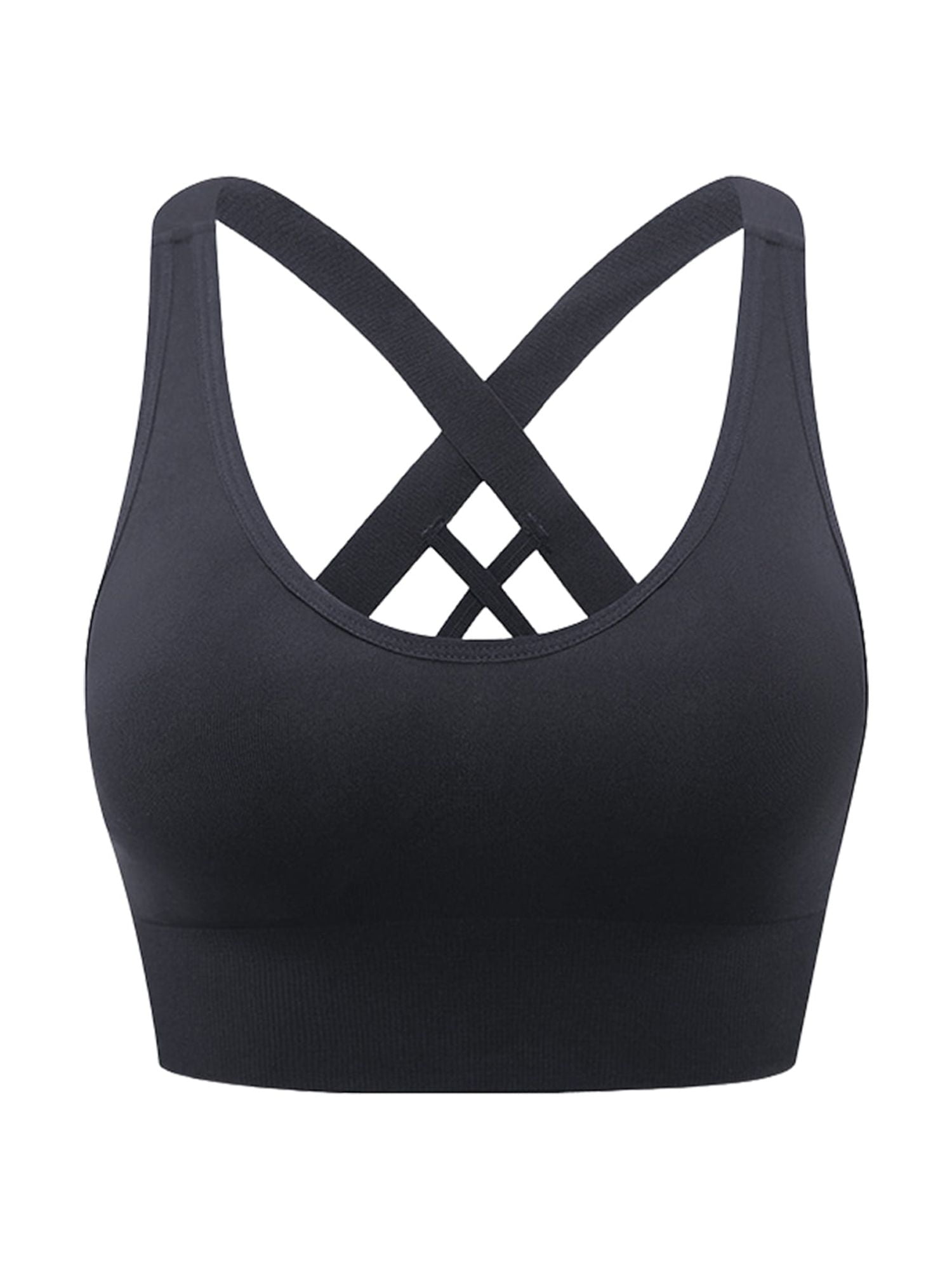Hanerdun Crossback Sports Bra, Padded Seamless Yoga Bra, Black M ...