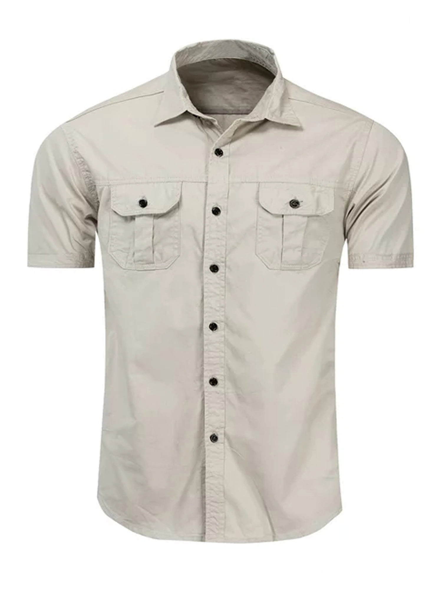 Hanerdun Men Cargo Shirts Male Casual Button Down Shirts Dress Shirt ...