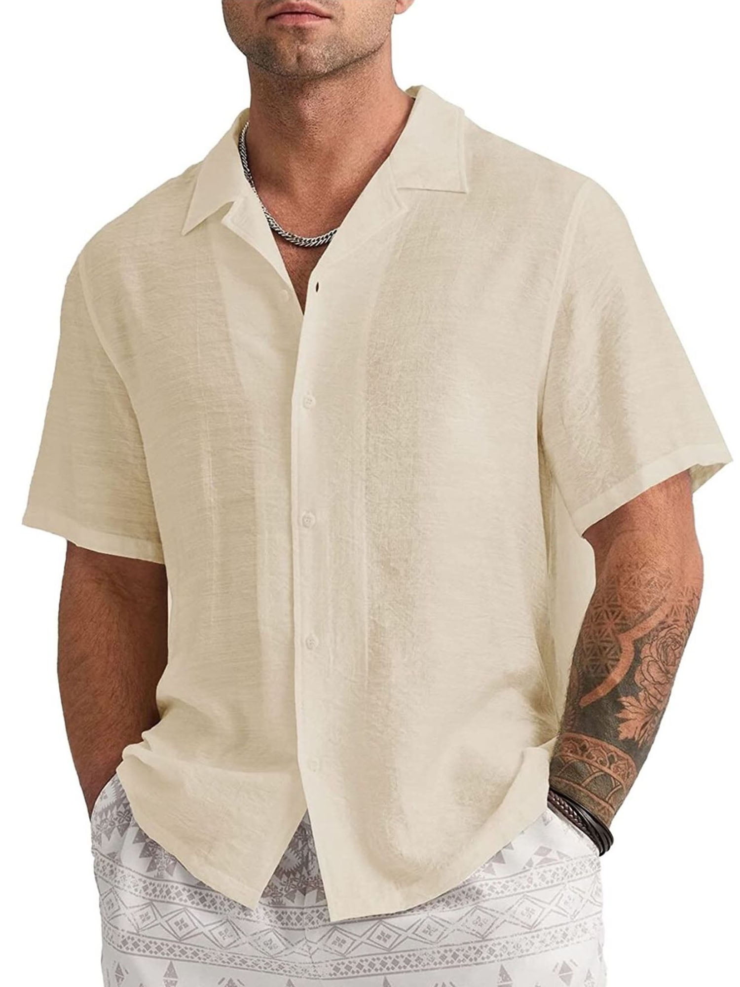Hanerdun Men Casual Button Down Shirt Solid Blouse Male Short Sleeve ...