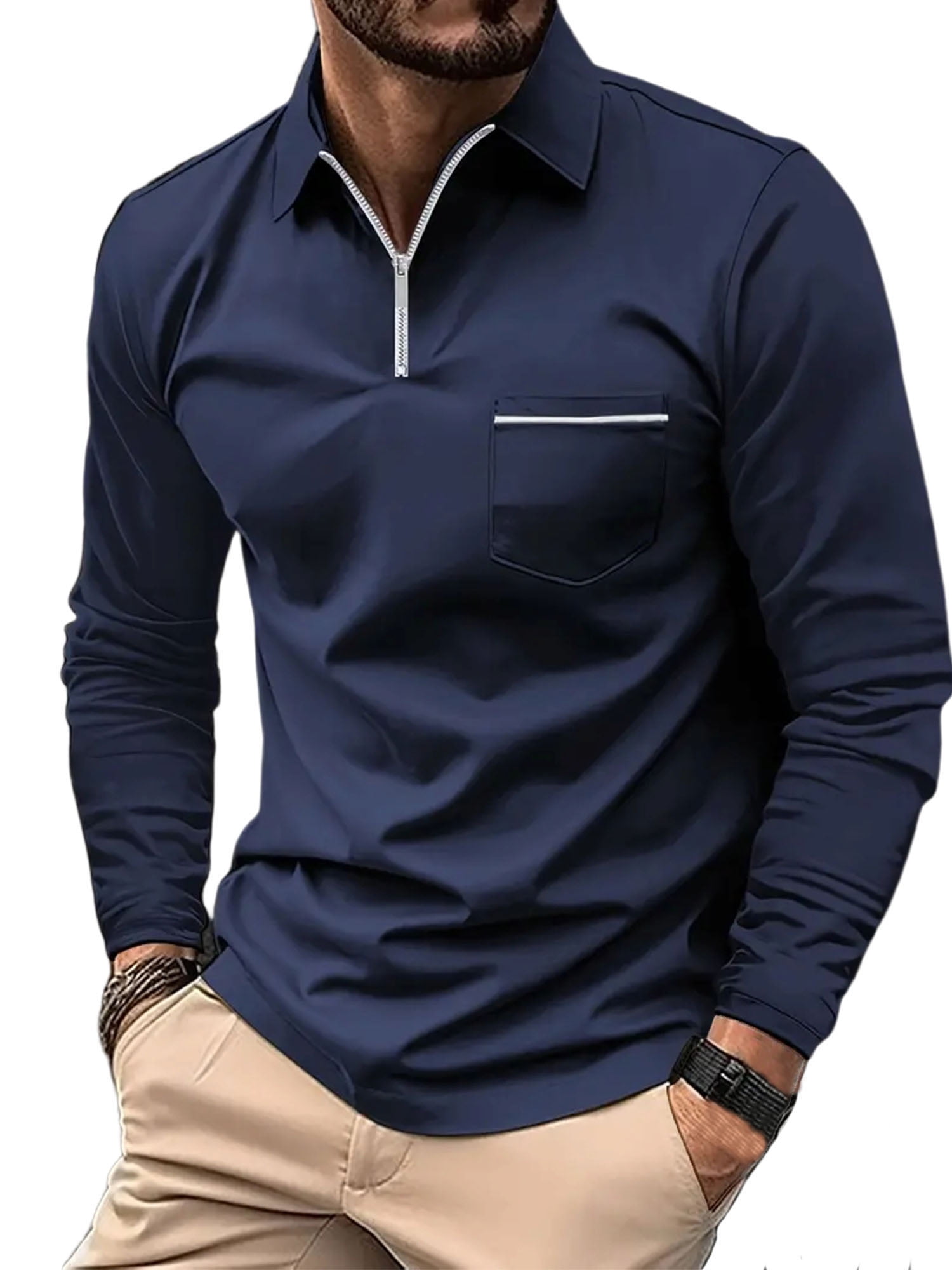 Hanerdun Men Polo T-Shirts Male Formal Casual Pullover Zipper Tops Tees ...