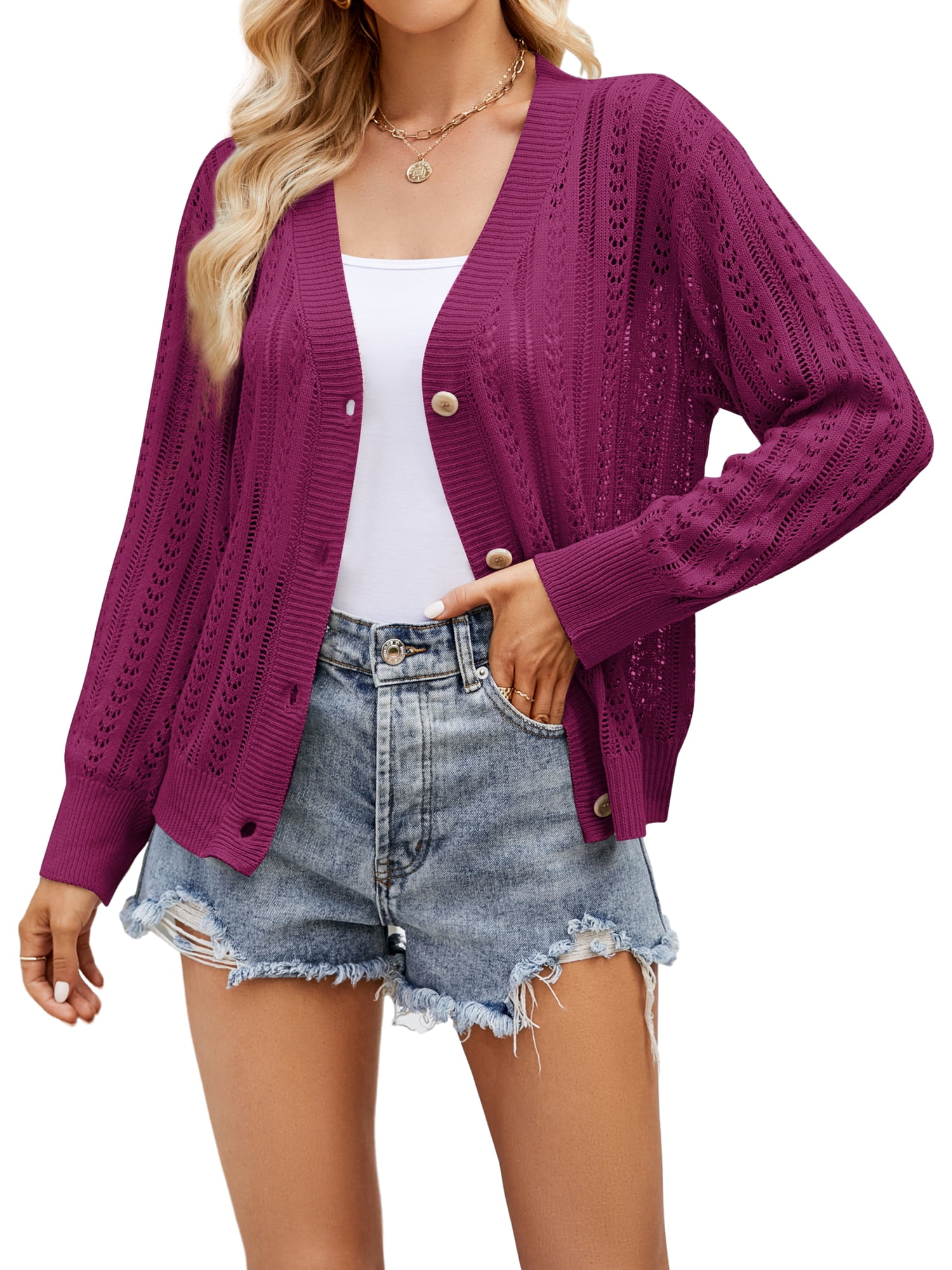 Hanerdun Women Button-Down Cardigan Female Solid Kint Sweater Coats ...