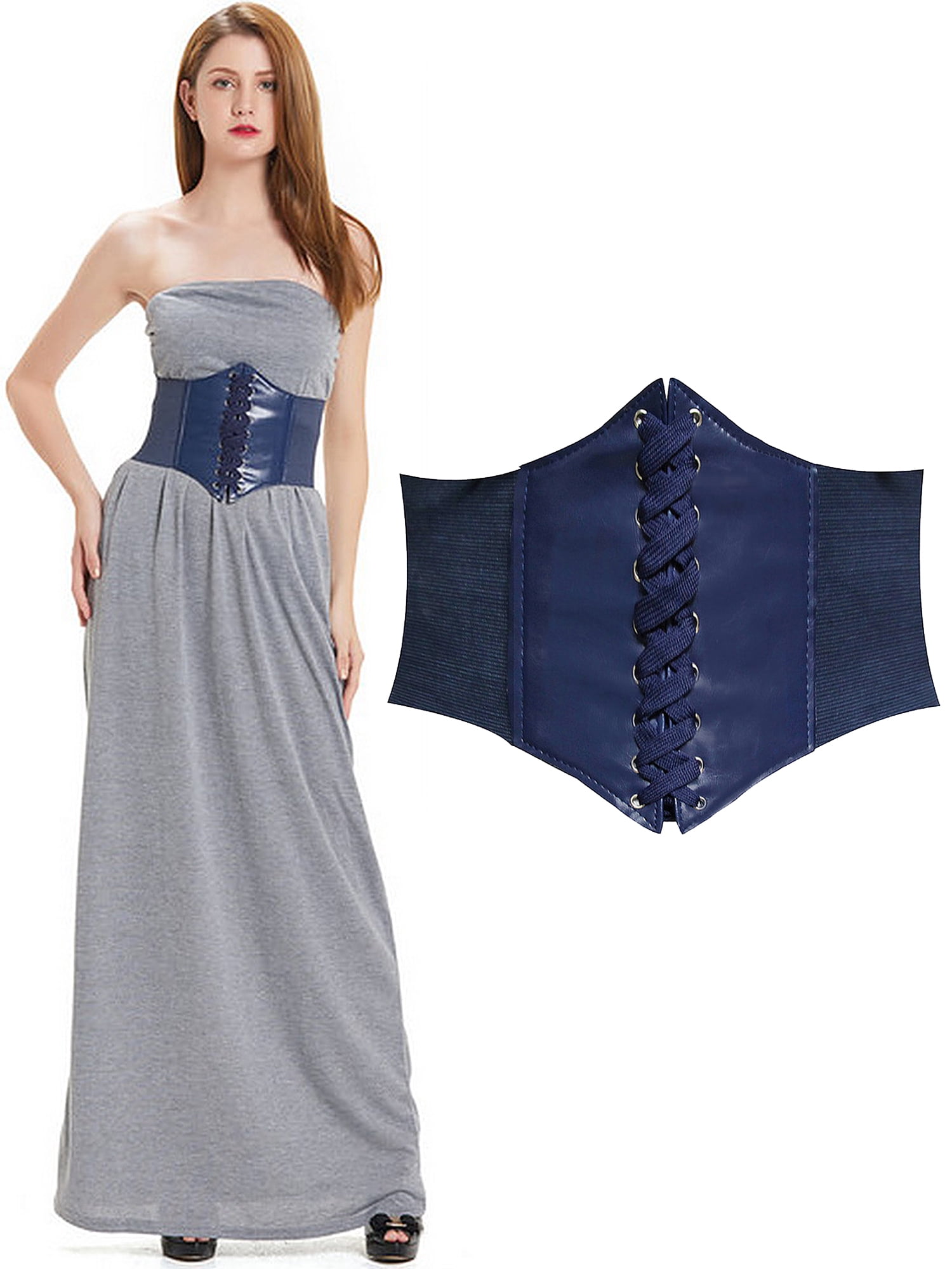 Hanerdun Women Lace-up Corset Waist Belt Stretch Wide Belts for Dress ...