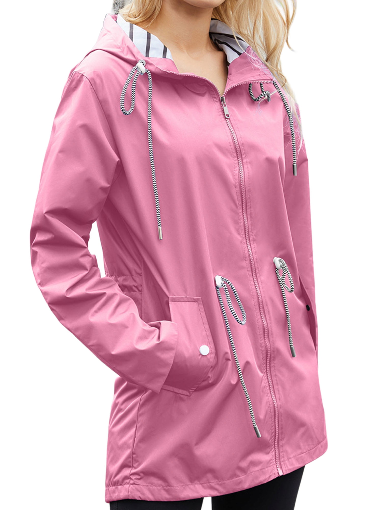 Hanerdun Women Rain Coats Hooded Jacket Female Zipper Pocket Rainwear ...