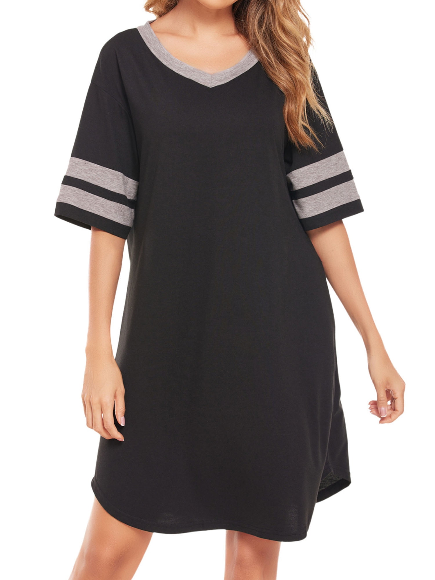 Hanerdun Women Short Sleeve Nightgowns Female V Neck Sleep Dress ...