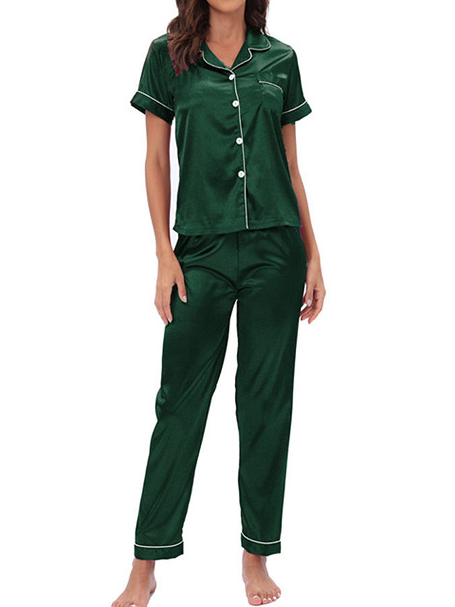 Hanerdun Women Short Sleeve Pajamas Female Satin Sleepwear Pjs Set ...