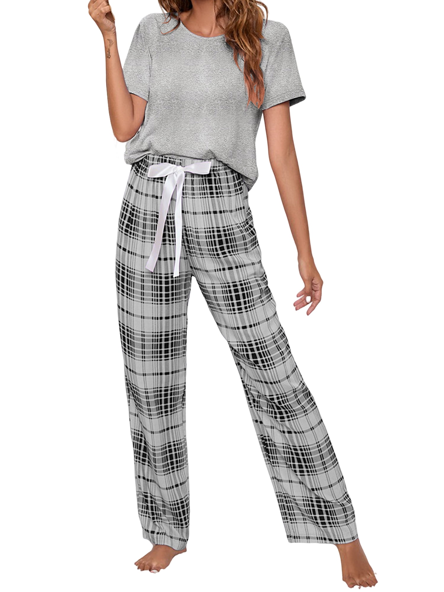 Hanerdun Women's Plaid Pajamas Lounge Set with Pockets Pjs 2 Piece ...