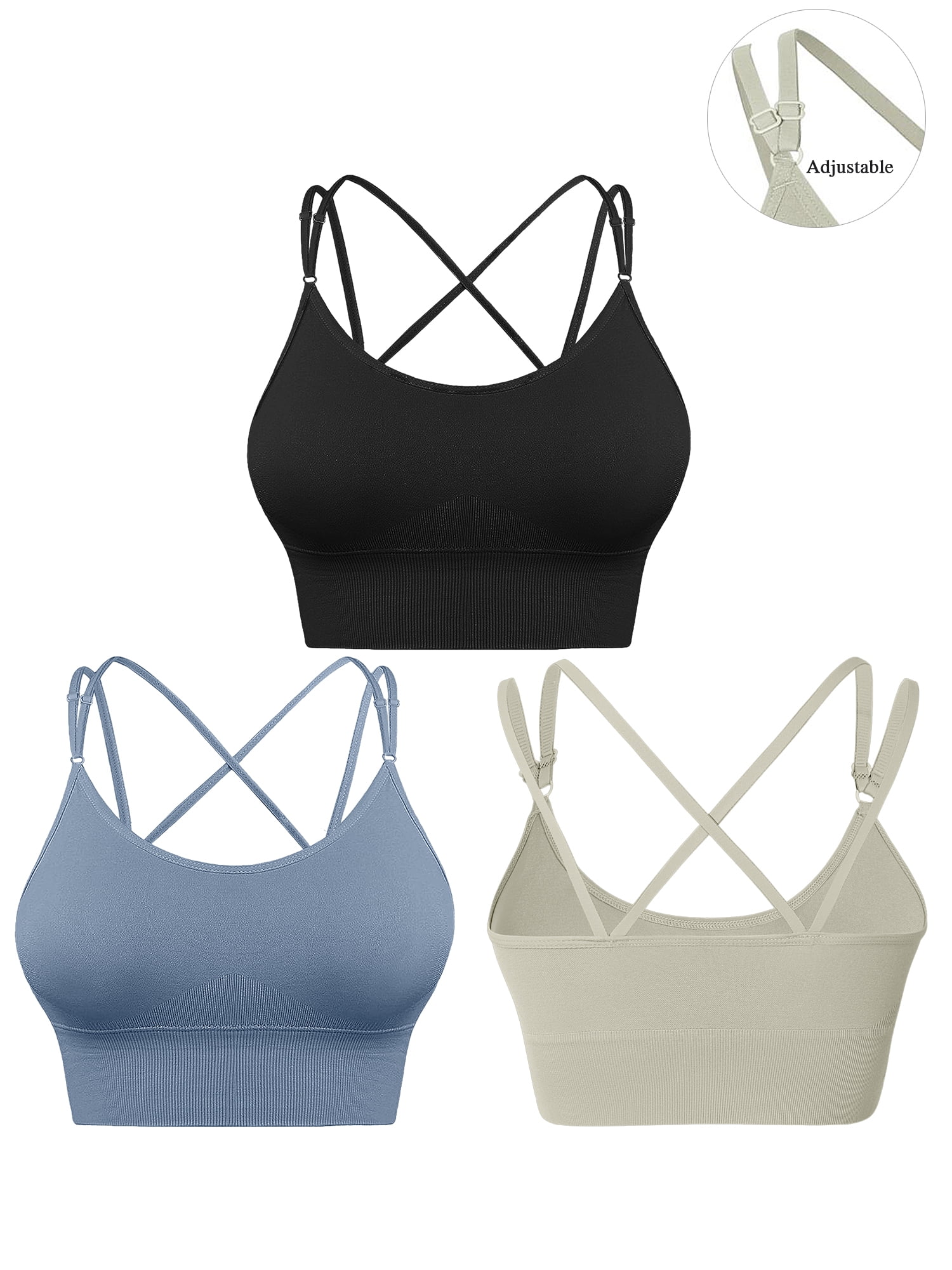 Hanerdun Womens 3 Pcs Crossback Sports Bras Adjustable Padded Seamless ...