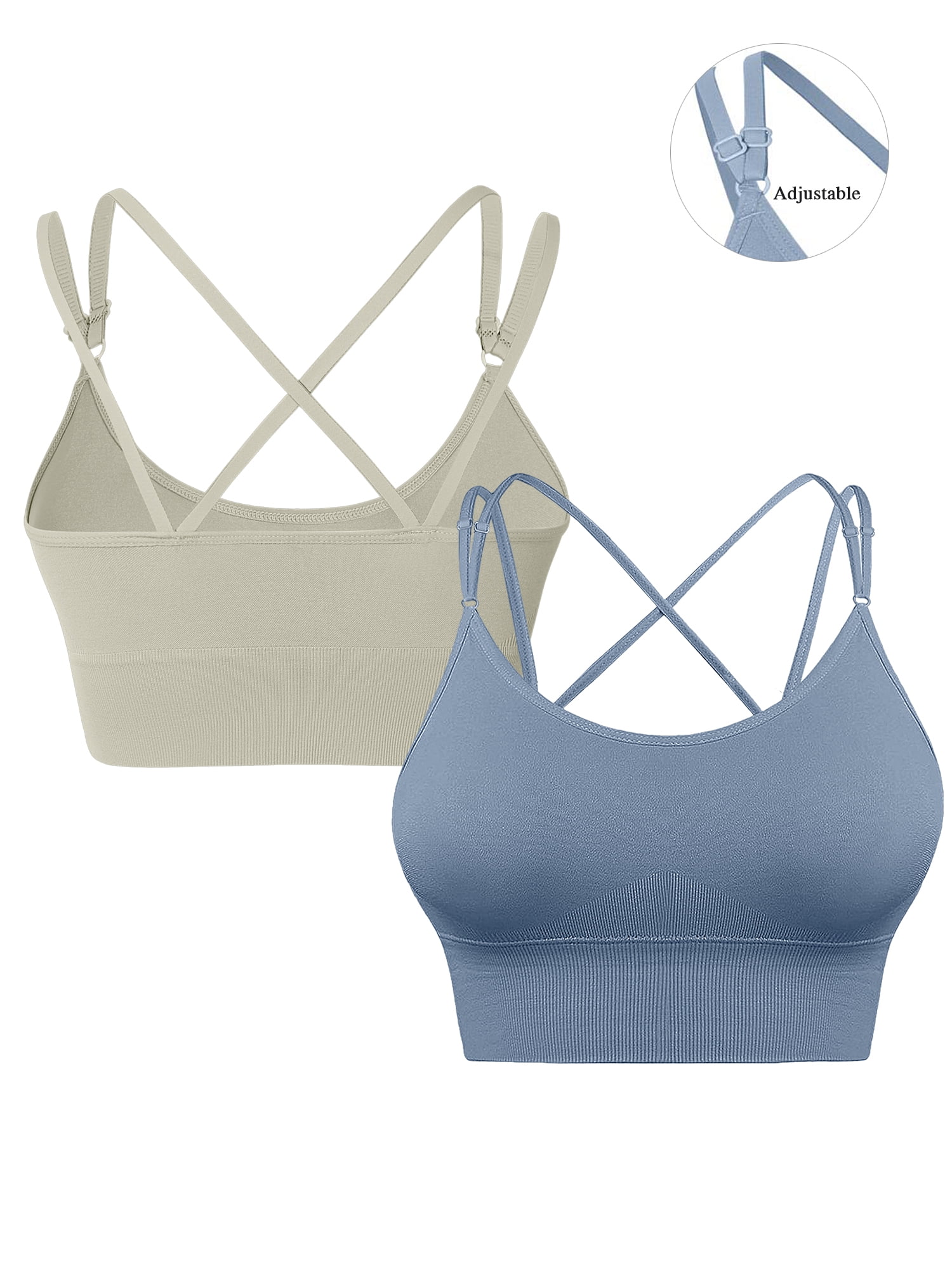 Hanerdun Womens 2PCS Cross Back Sport Bras Adjustable Padded Seamless ...