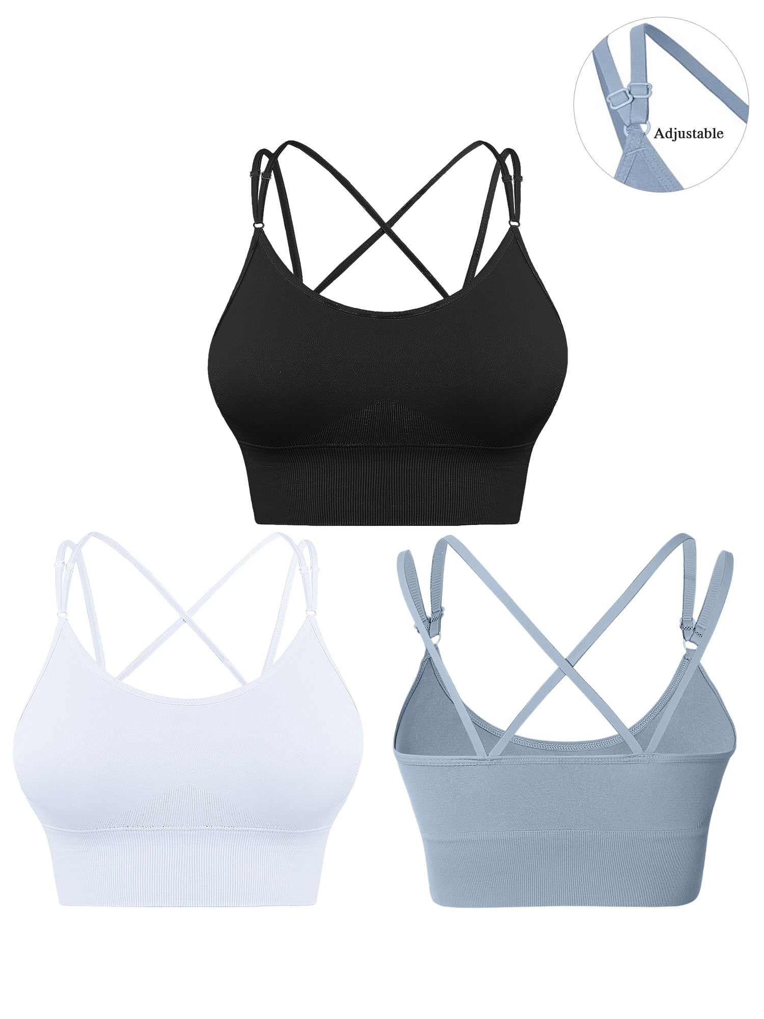 Hanerdun Womens 3PCS Crossback Sport Bras Adjustable Padded Seamless ...