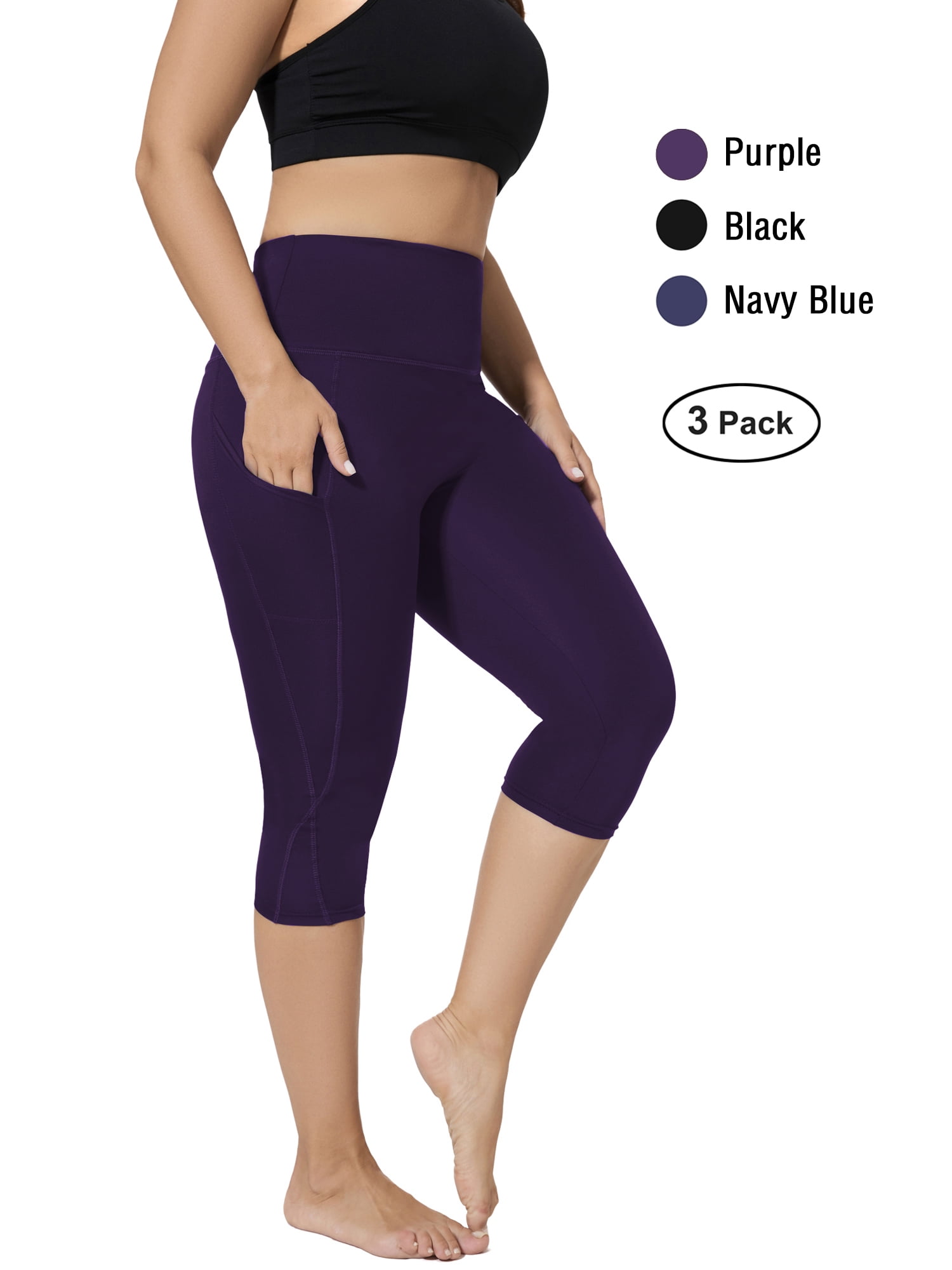 Hanerdun Womens 3PCS Yoga Pants High Waist Pocket Capri Workout ...