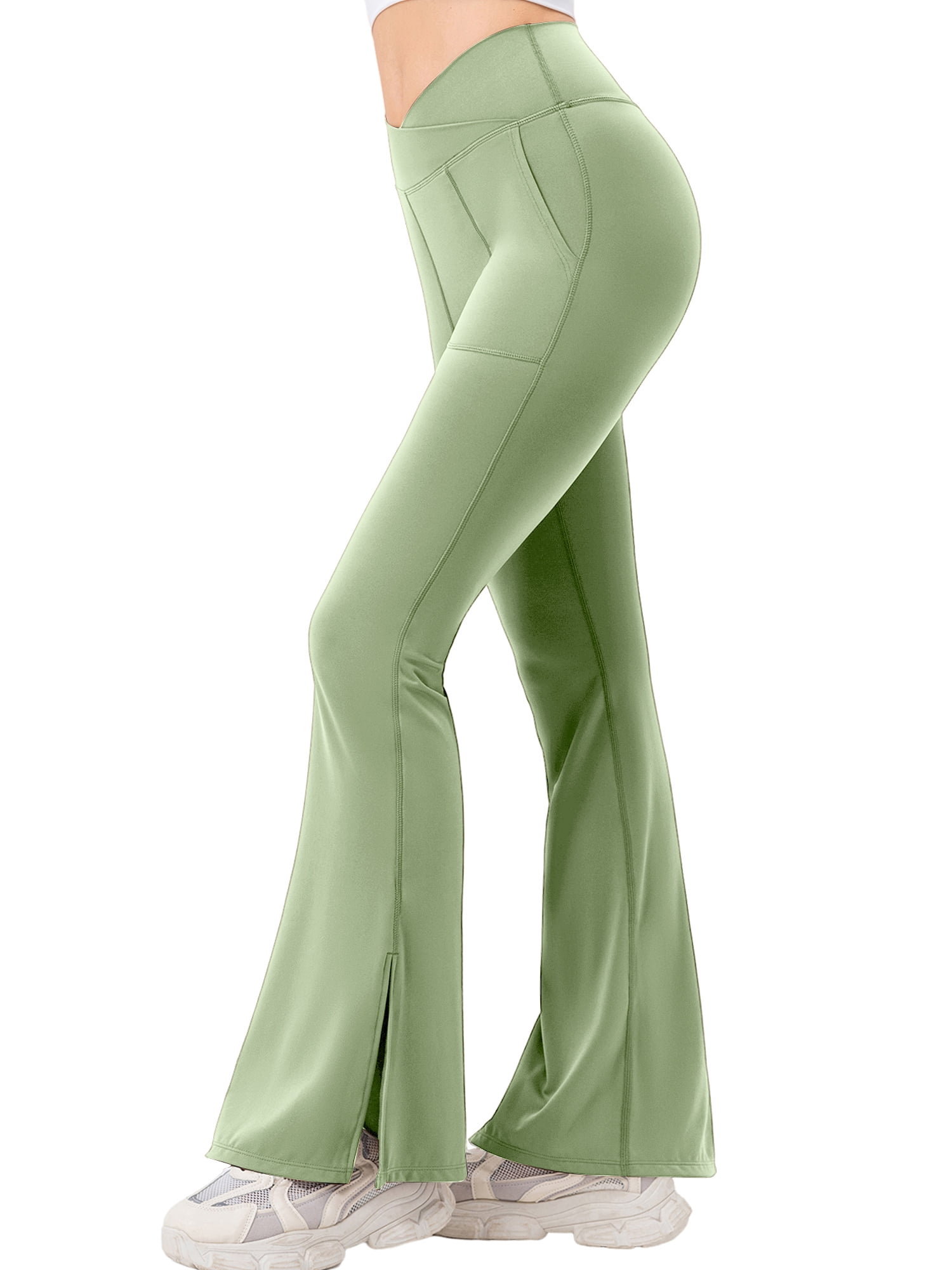 Hanerdun Womens Flare Yoga Pants Workout Leggings High Waist Slit Hem ...