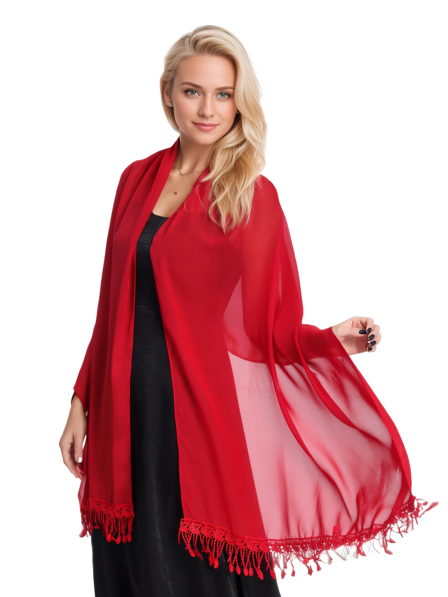 Hanerdun Womens Chiffon Shawl Wraps Bridal Evening Soft Solid Scarf ...