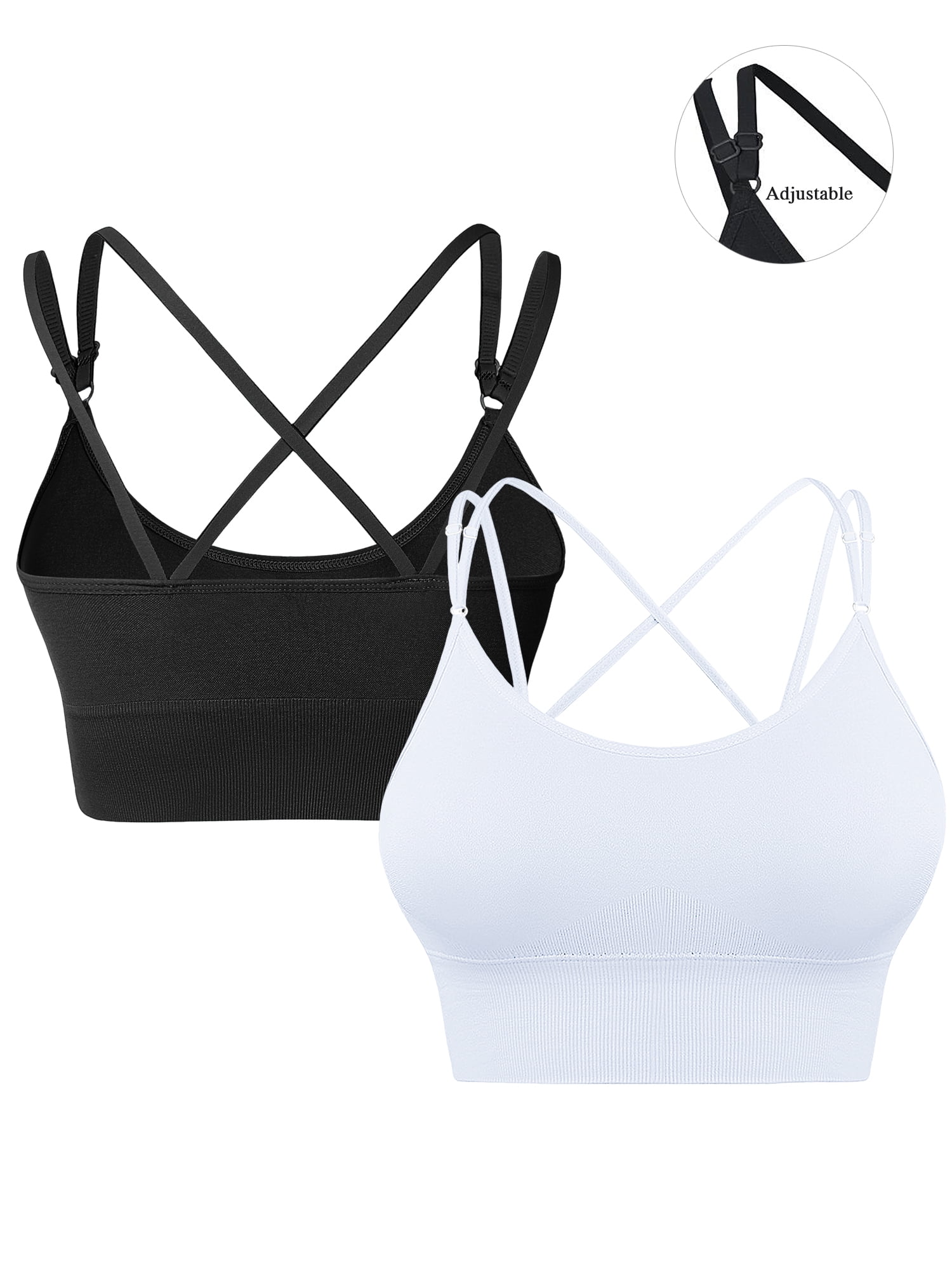 Hanerdun Womens 2 Pcs Crossback Padded Sports Bras Adjustable Workout ...