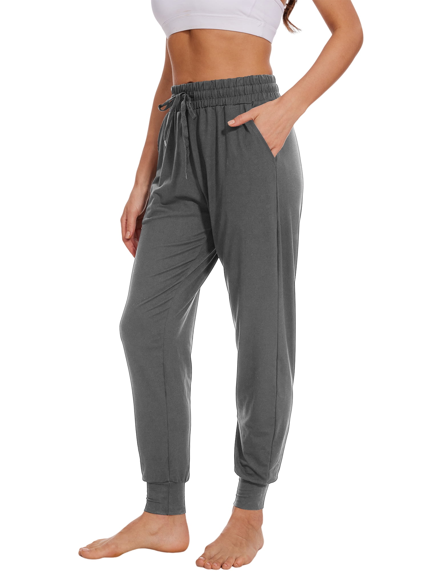 Hanerdun Womens Athletic Pants Ankle Pocket Elastic Waist Workout ...