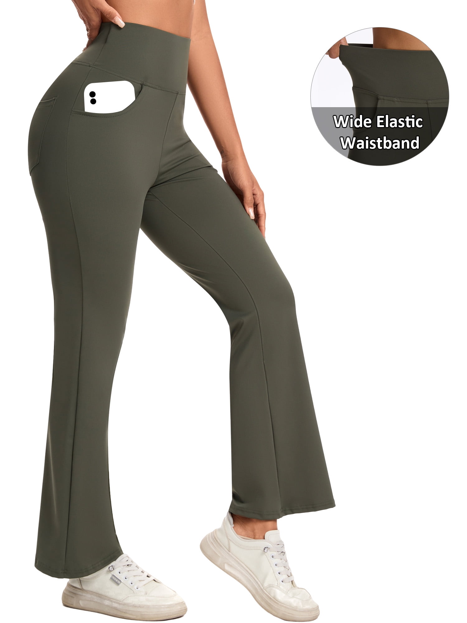 Hanerdun Women Flare Yoga Pants Workout Leggings Ankle Length Pockets ...