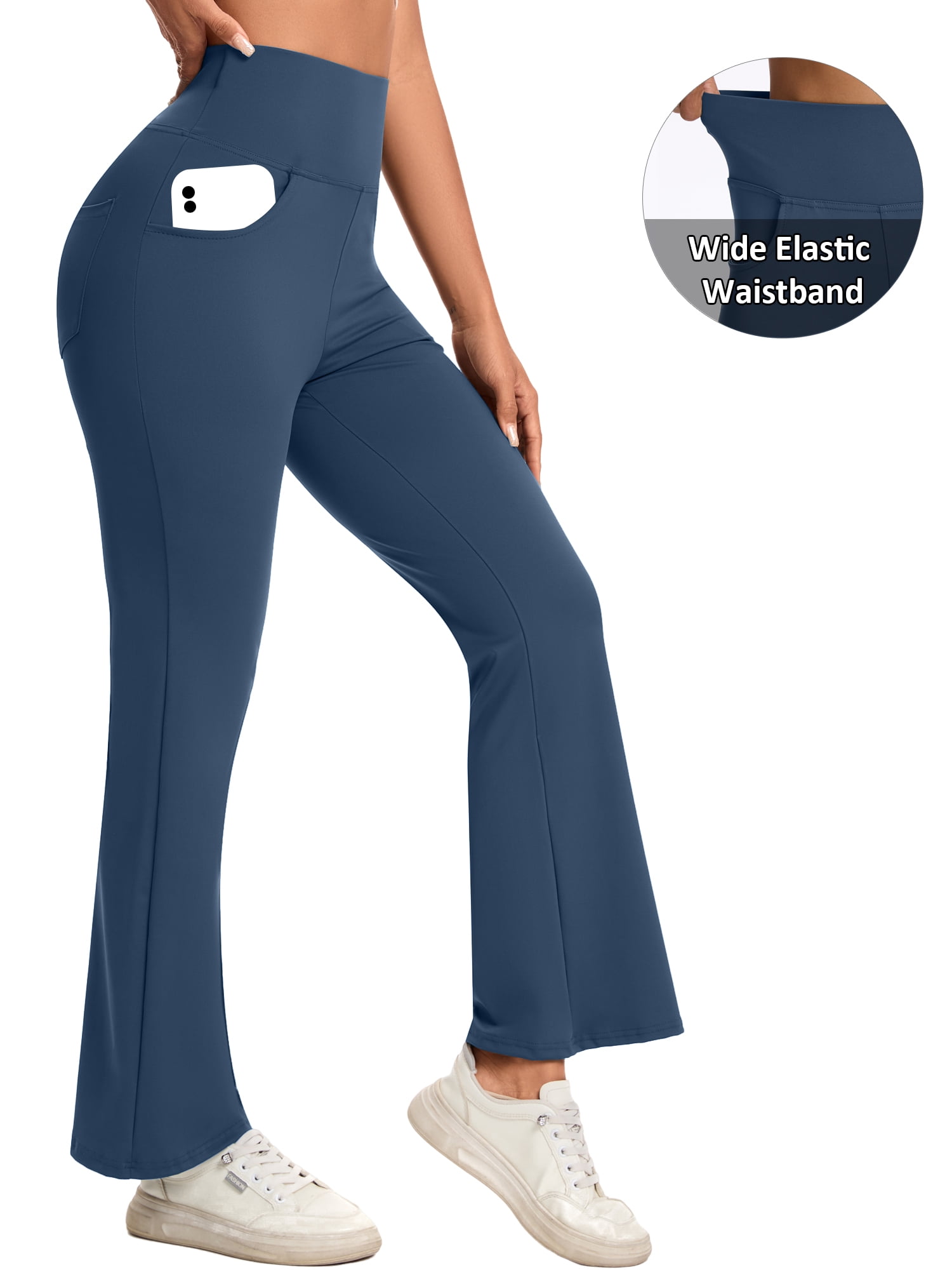 Hanerdun Women Flare Yoga Pants Workout Leggings Bootcut Bottoms with Pockets High Waist ...