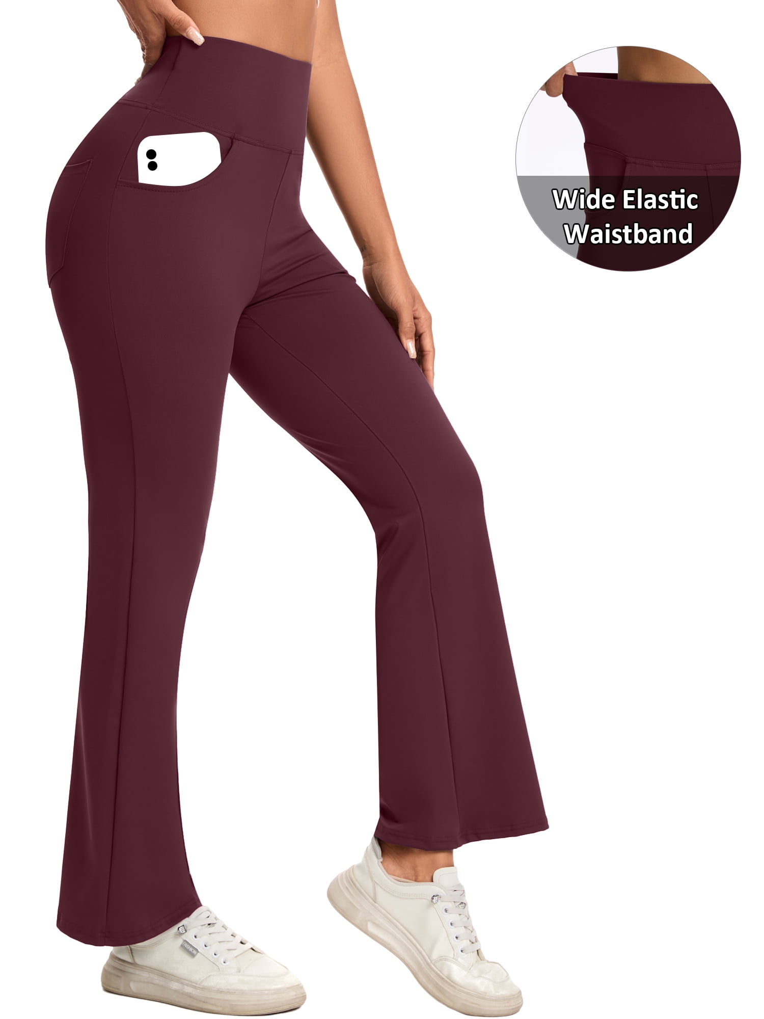 Hanerdun Women Flare Yoga Pants Workout Leggings Ankle Length Pockets ...