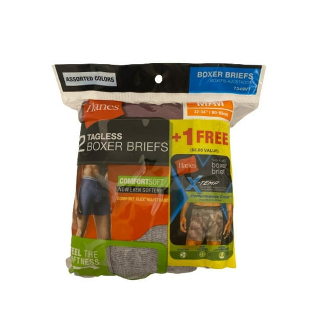 Hanes 2 Tagless Boxer Briefs, Plus 1 Free XTemp Boxer Brief, M ...