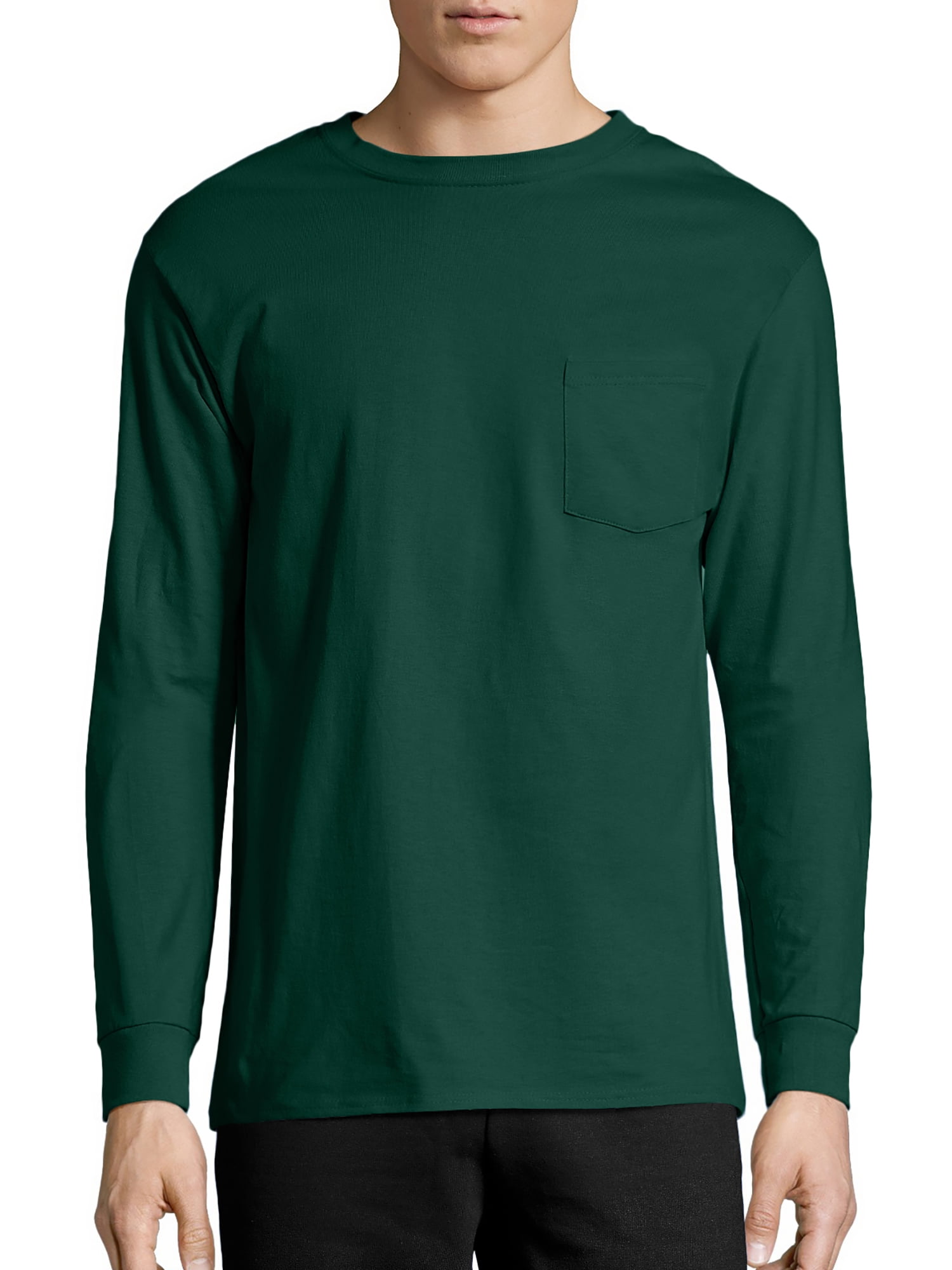 Hanes 6.1 oz. Tagless ComfortSoft Long-Sleeve Pocket T-Shirt (5596) Deep Forest, S - Walmart.com
