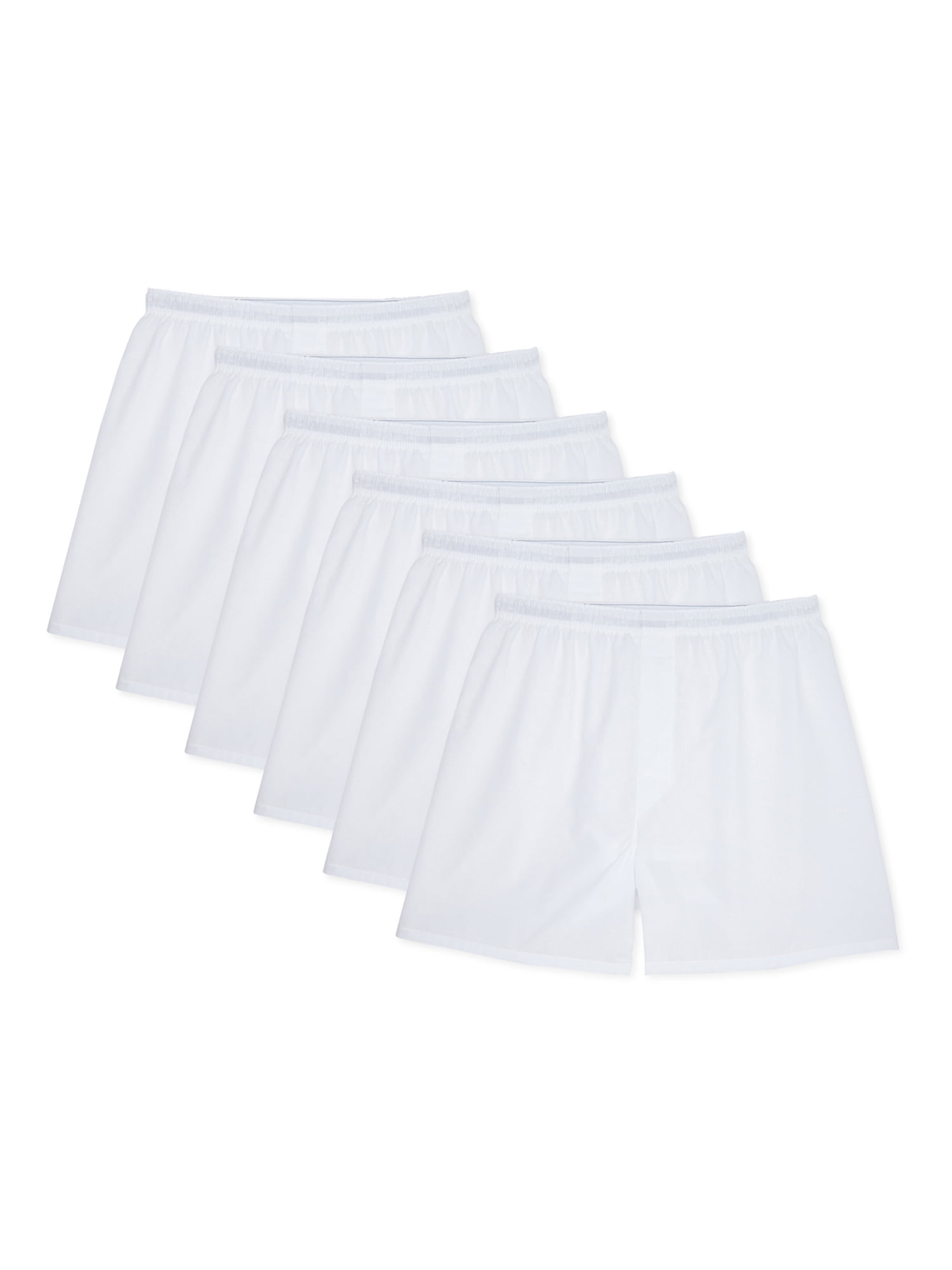 Hanes Men's White Woven Boxers, 6-Pack, Cotton Polyester Blend ...
