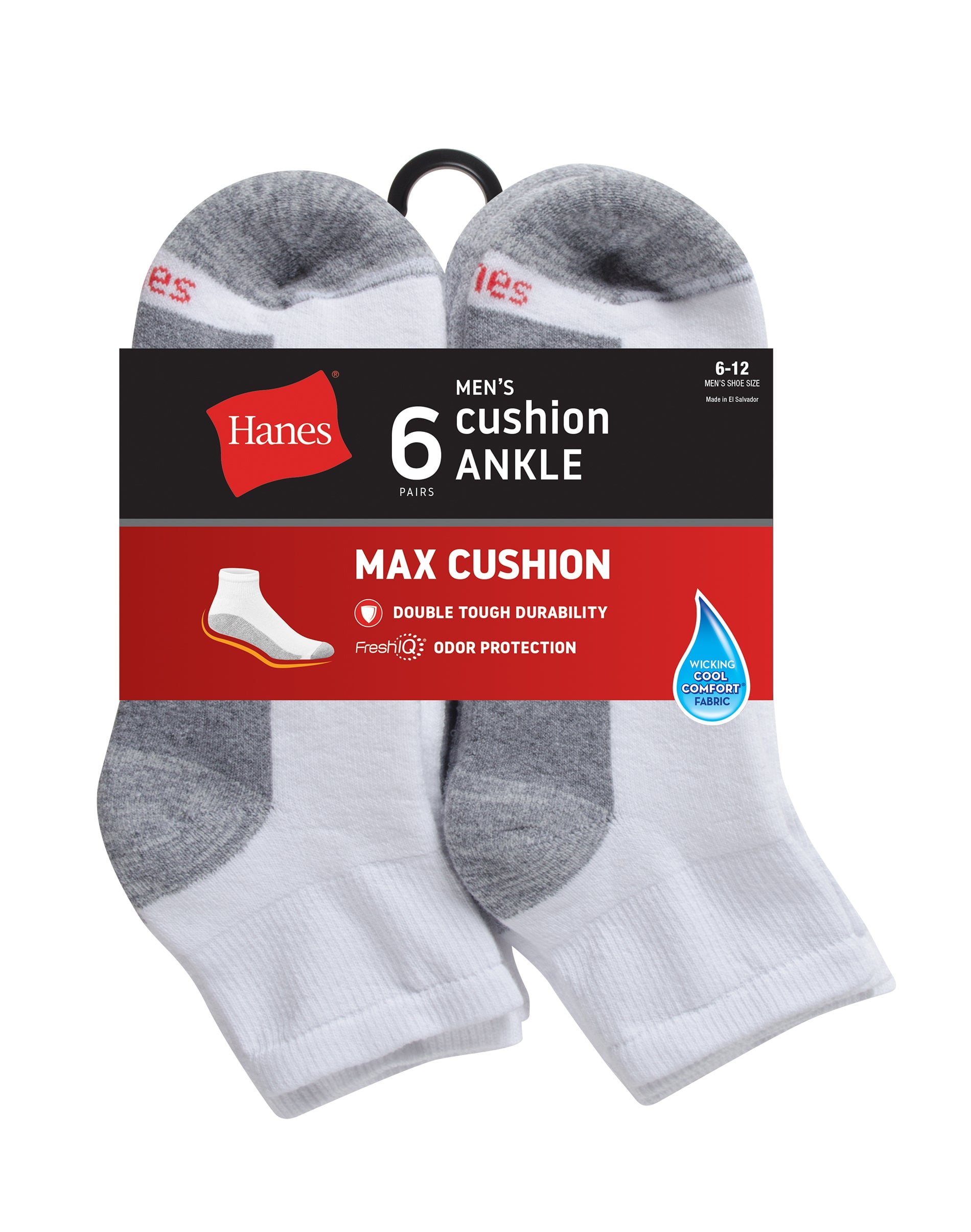Hanes Ankle Socks 6-Pack Men's Max Cushion Cool Comfort Moisture ...