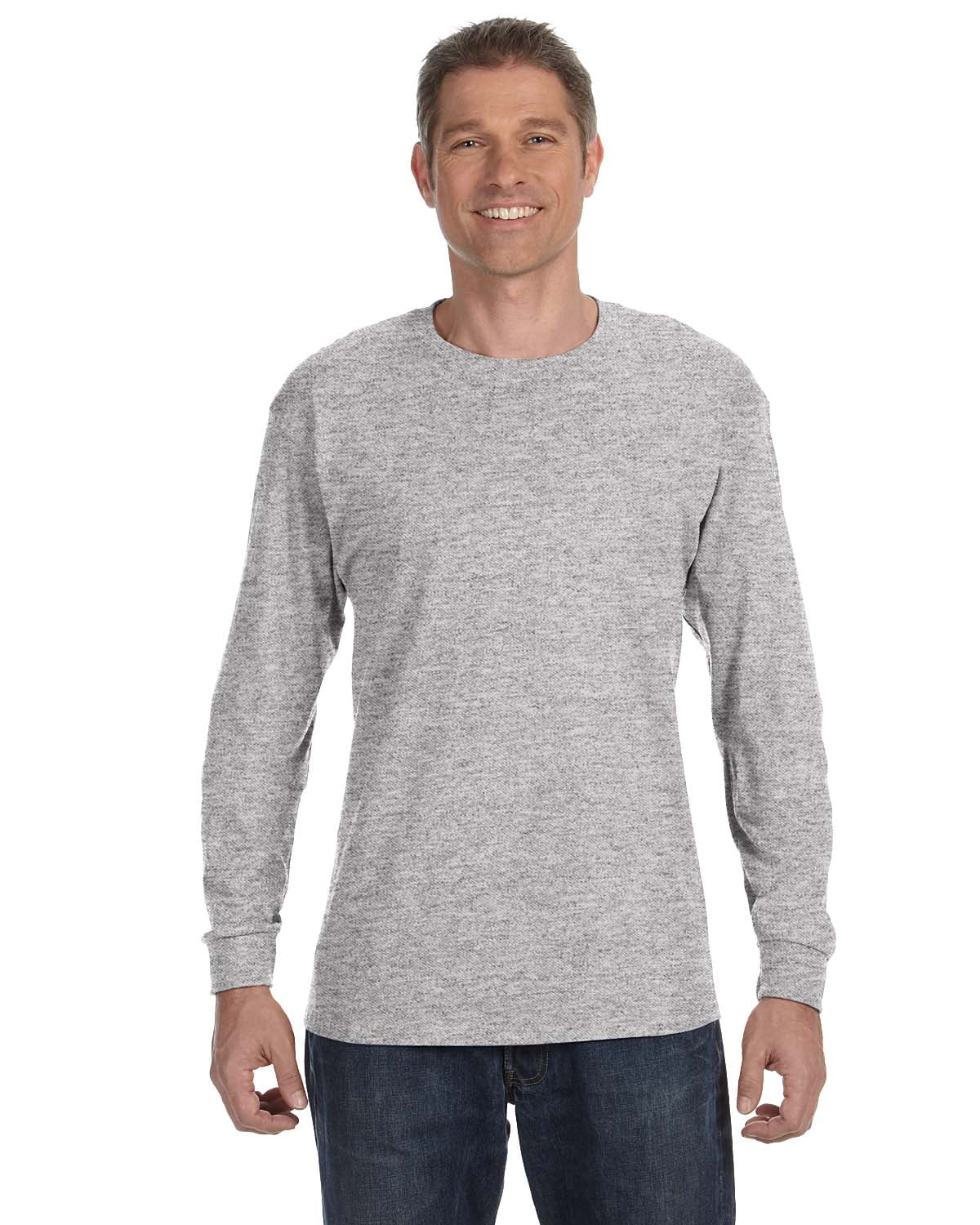 Hanes - Authentic Long Sleeve T-Shirt - 5586, Light Steel, L, Pack Of 5 ...